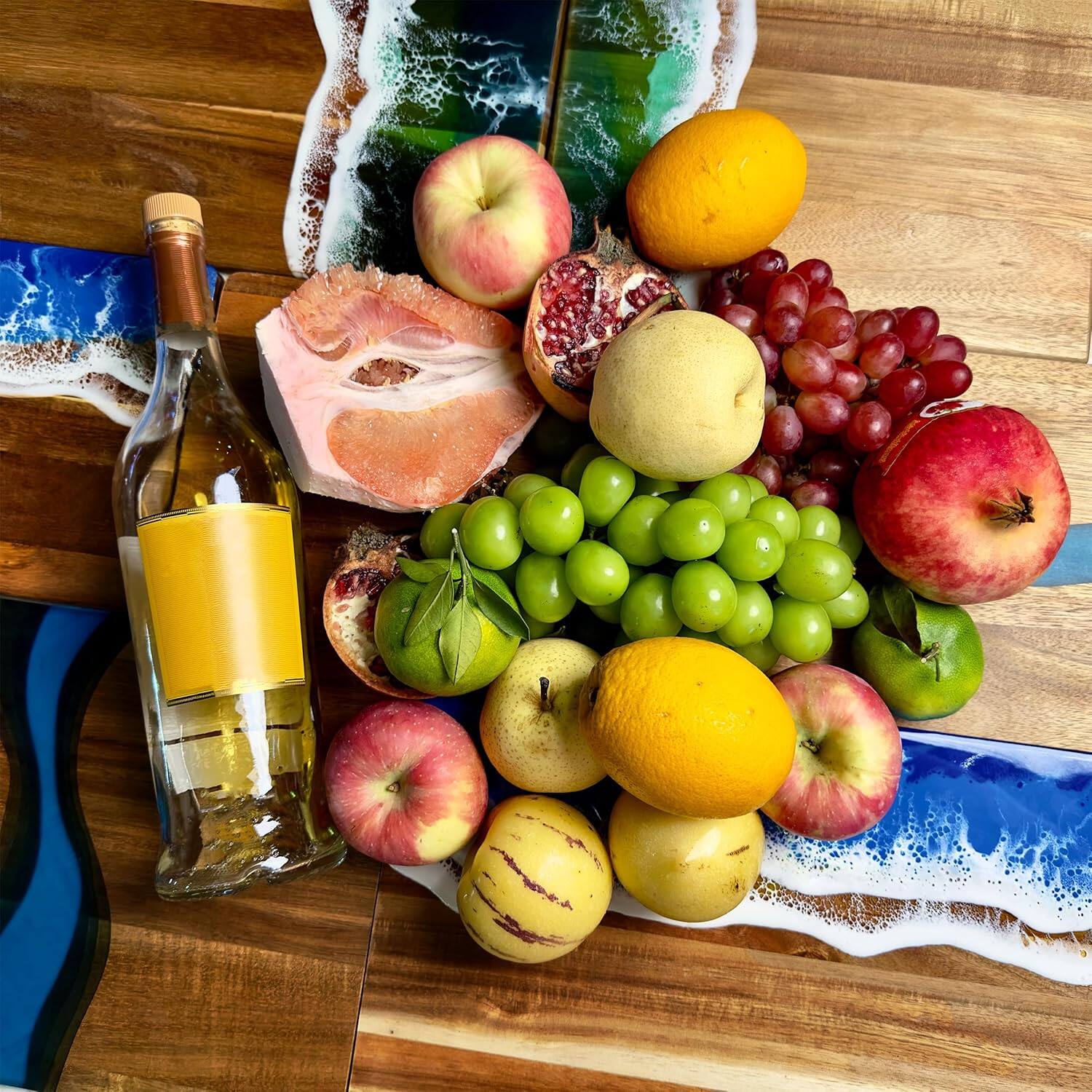 PARKER SLATER Acacia Wood Cutting Board, 15"x10", Resin Blue Wave ...