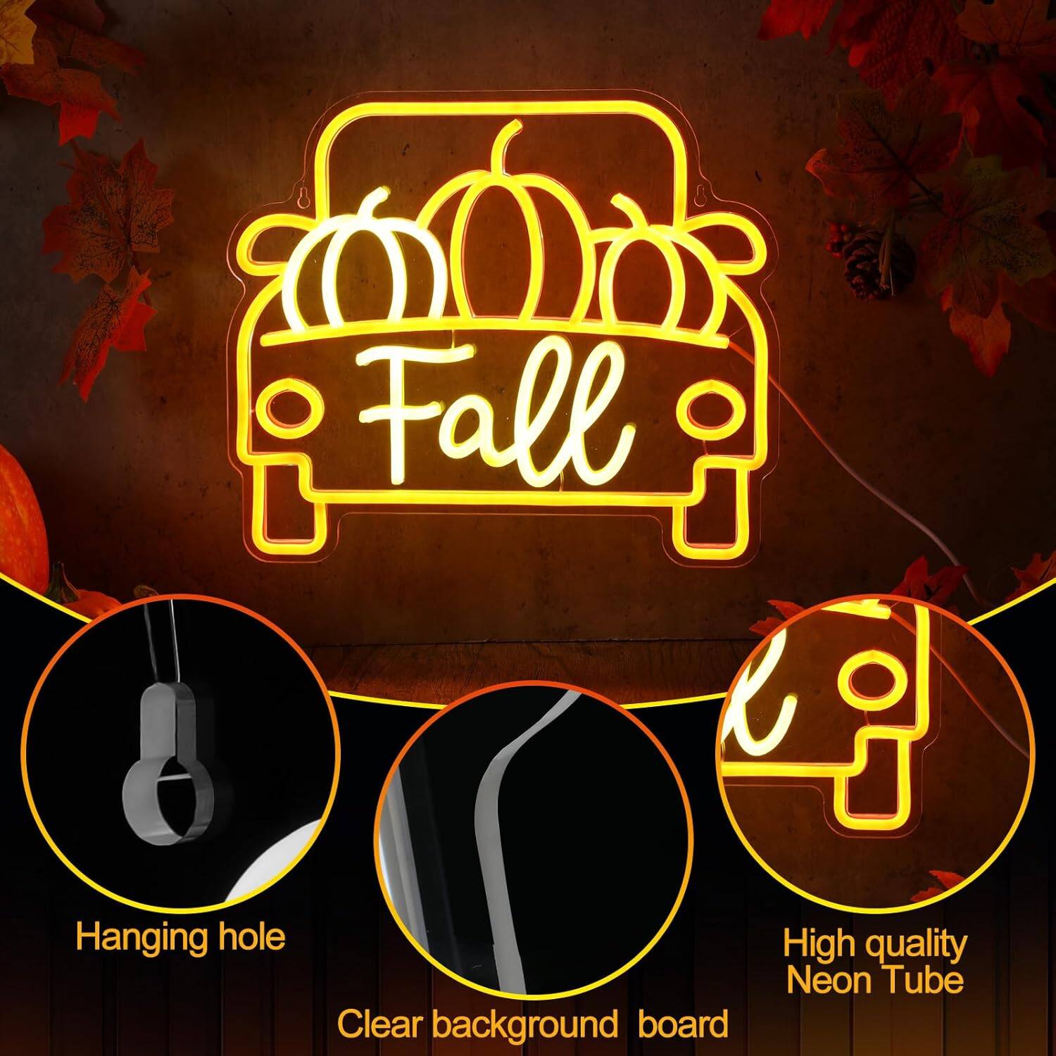 Auledio Thanksgiving Fall Neon Sign Autumn Decor Pumpkin Truck LED ...