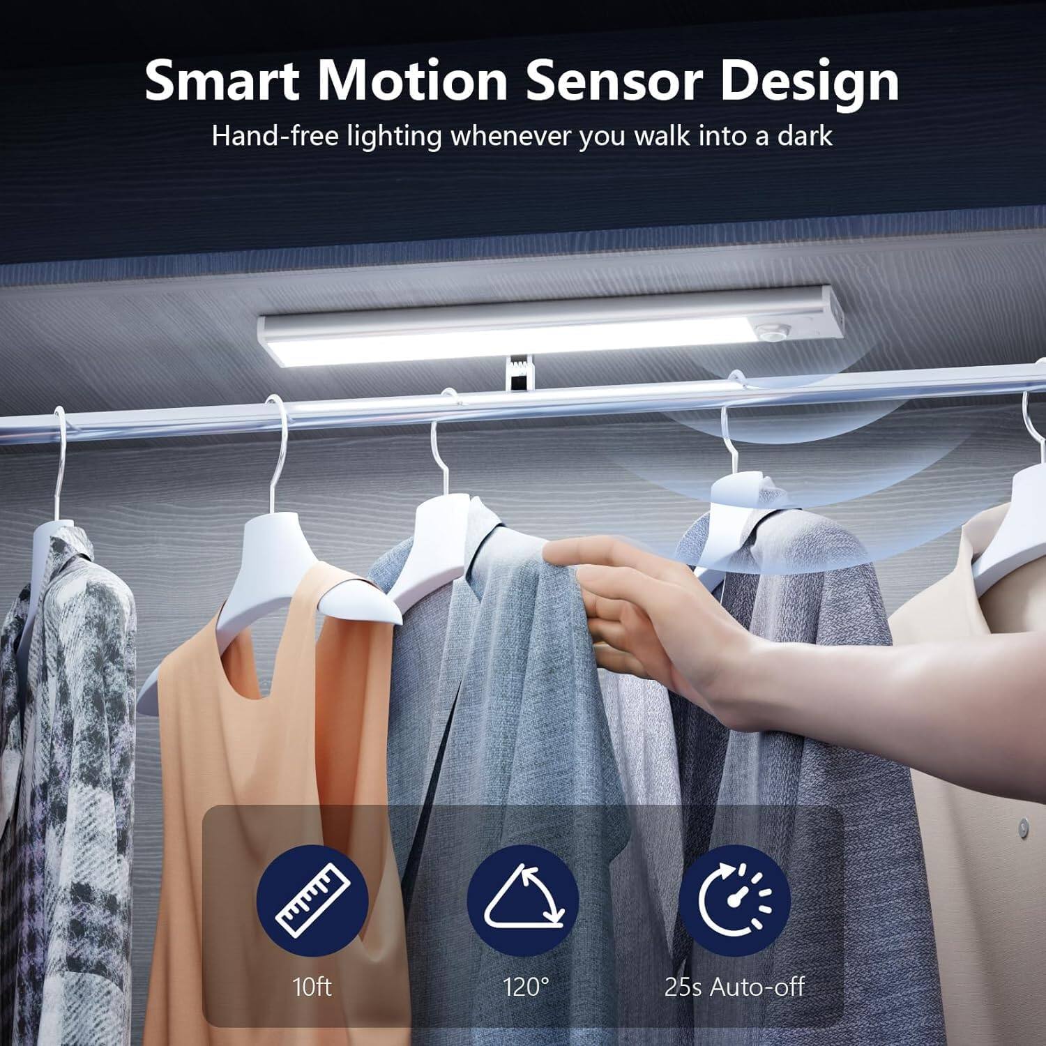 Auledio 1pc Silver Motion Sensor LED Under Cabinet Light, Rechargeable ...