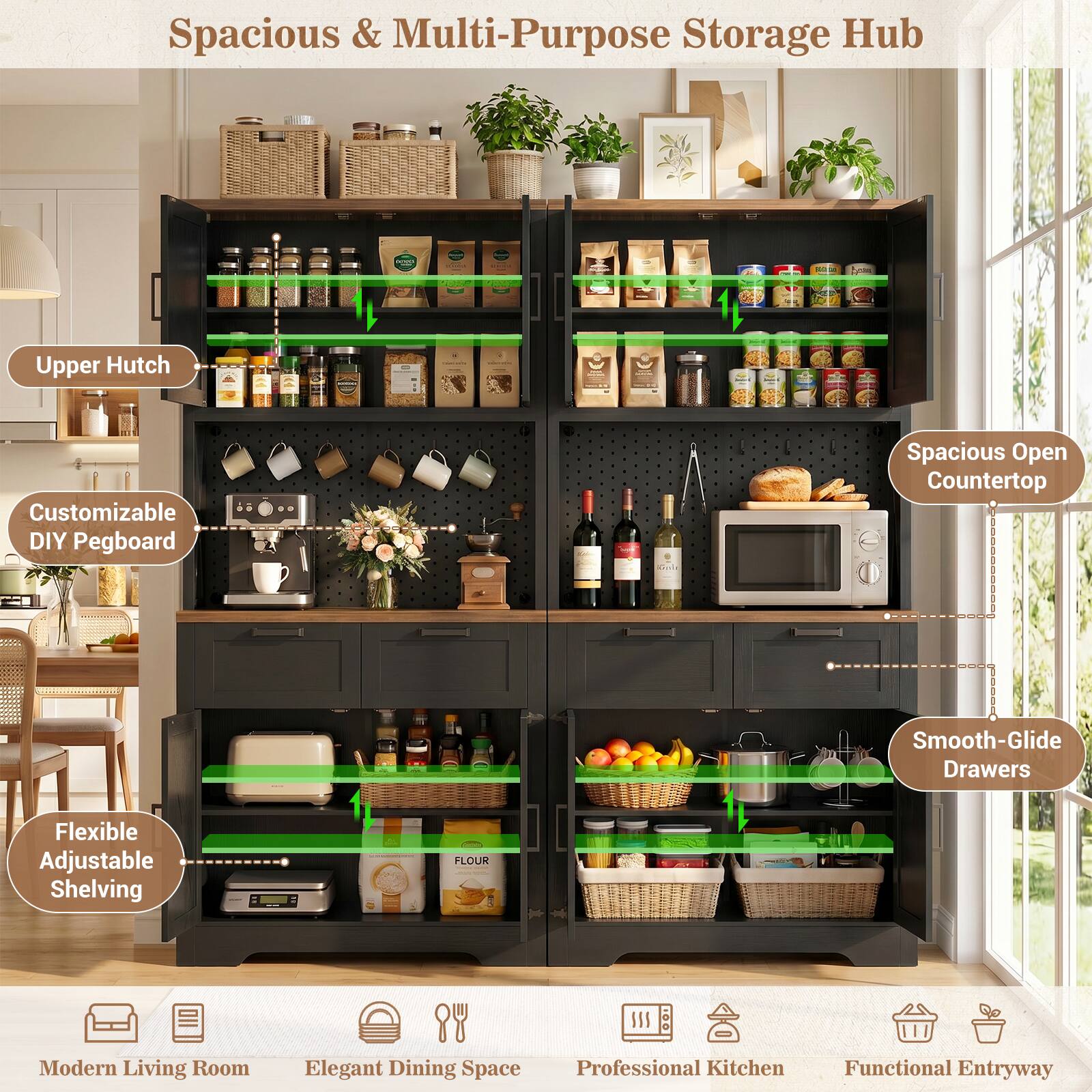 Aheaplus 71'' Tall Kitchen Pantry Storage Cabinet: with 2 Drawers ...