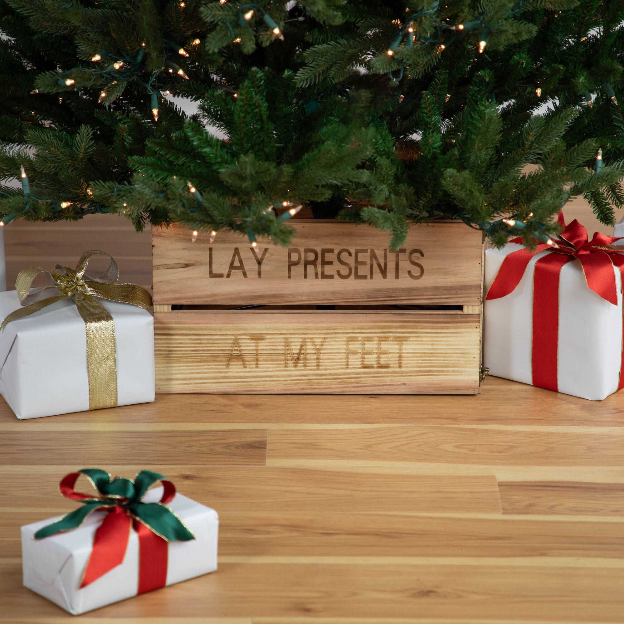 Northlight 18" Wood Crate "Lay Presents at My Feet" Christmas Tree Collar Brown 35688228 - Best Buy