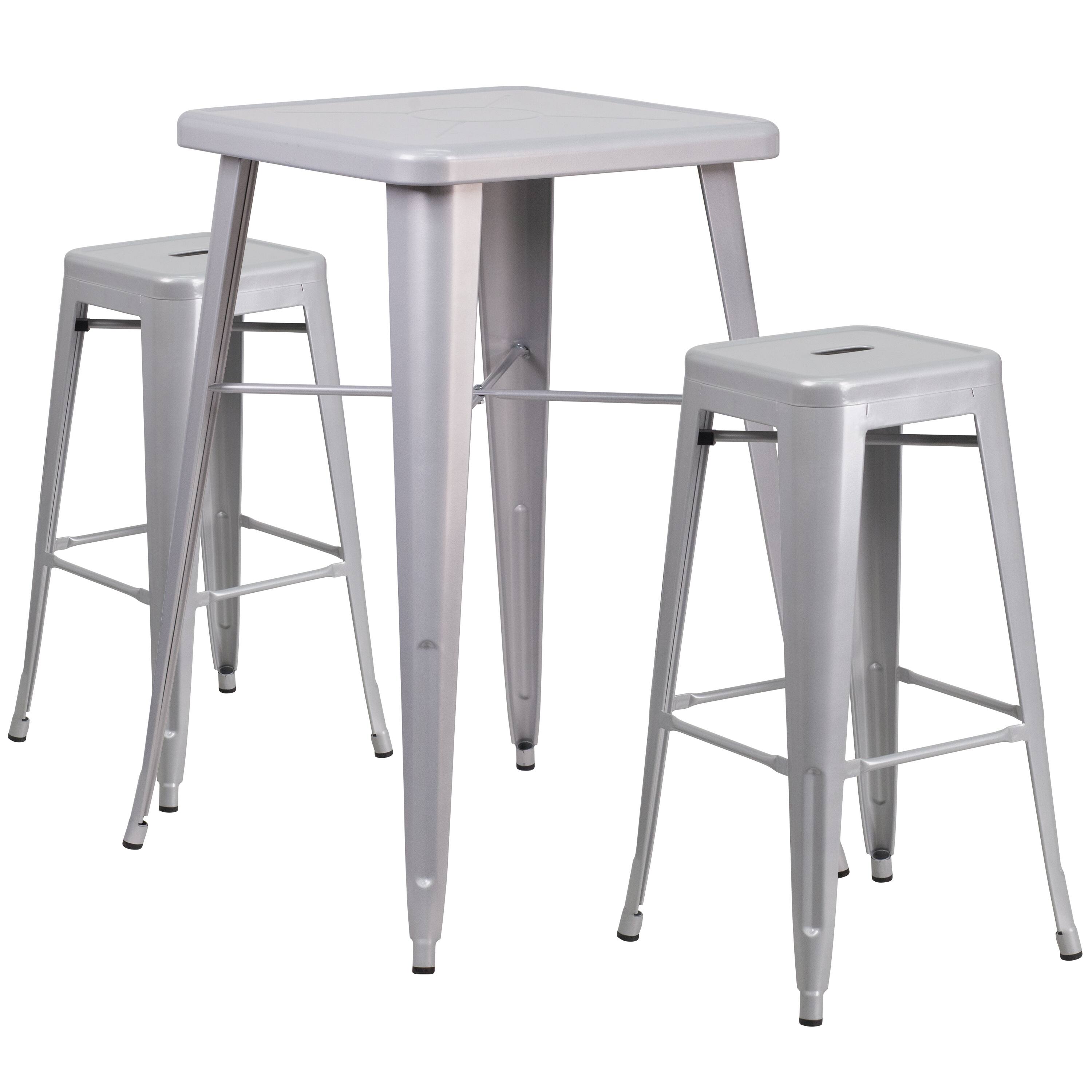 Emma + Oliver Commercial Grade 23.75" Square Metal Indoor Outdoor Bar ...