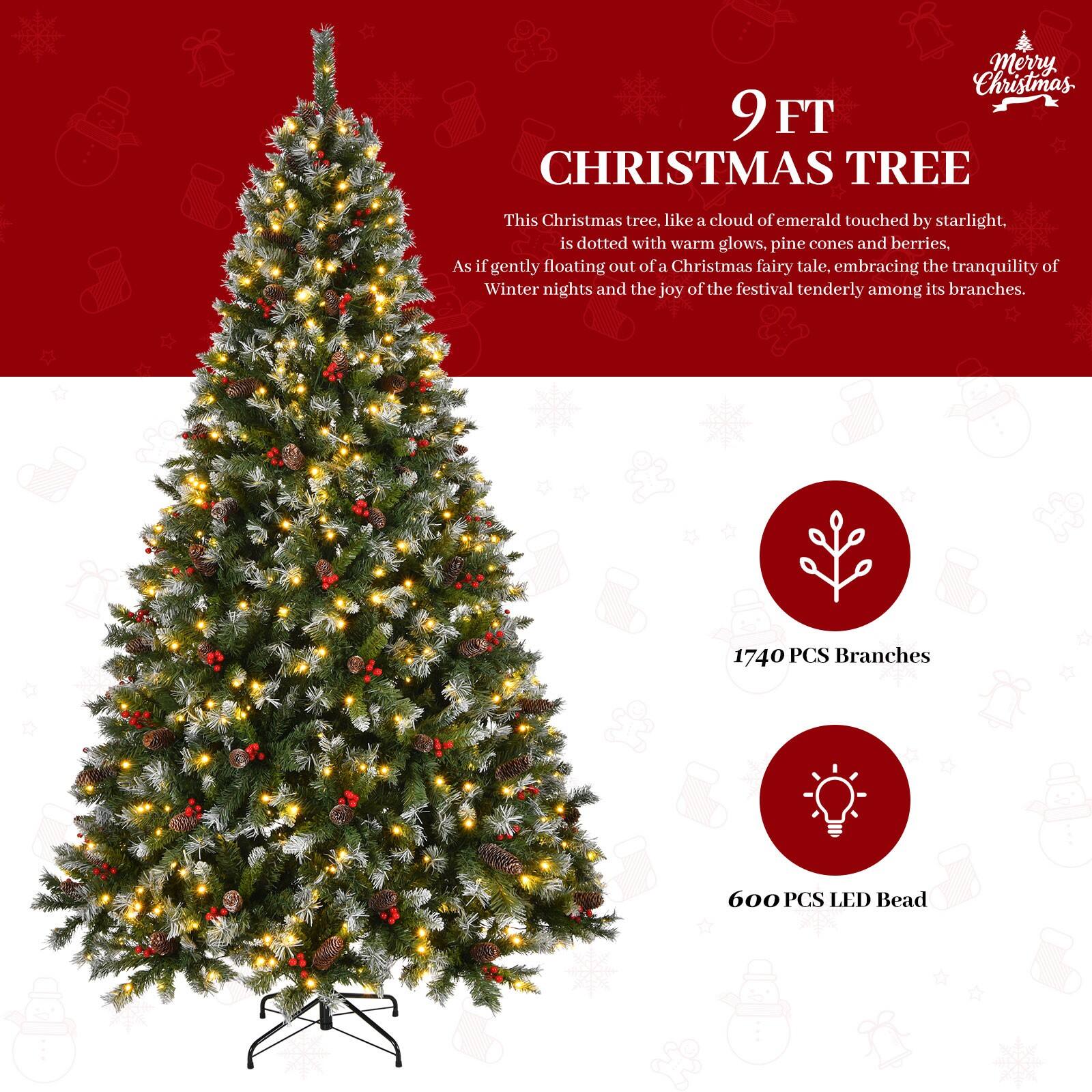 Ecooso 9ft Christmas Tree，1740 Flocked Frosted Tips, 103 Pine Cones ...