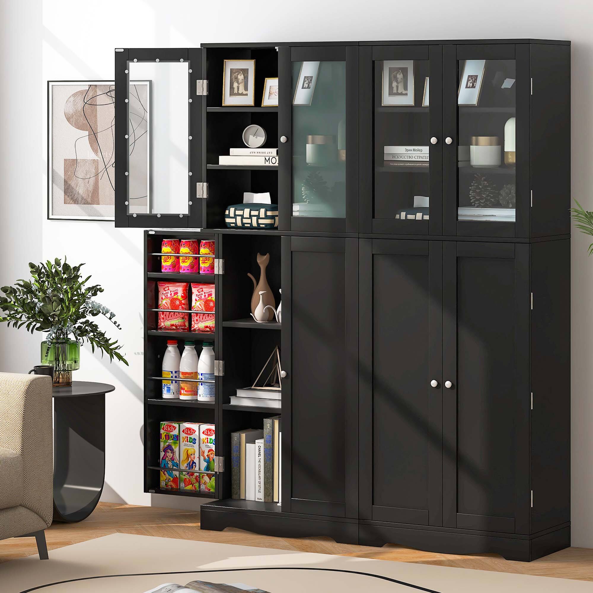 Costway 63.5" Tall Kitchen Pantry Storage Cabinet with Glass Door ...