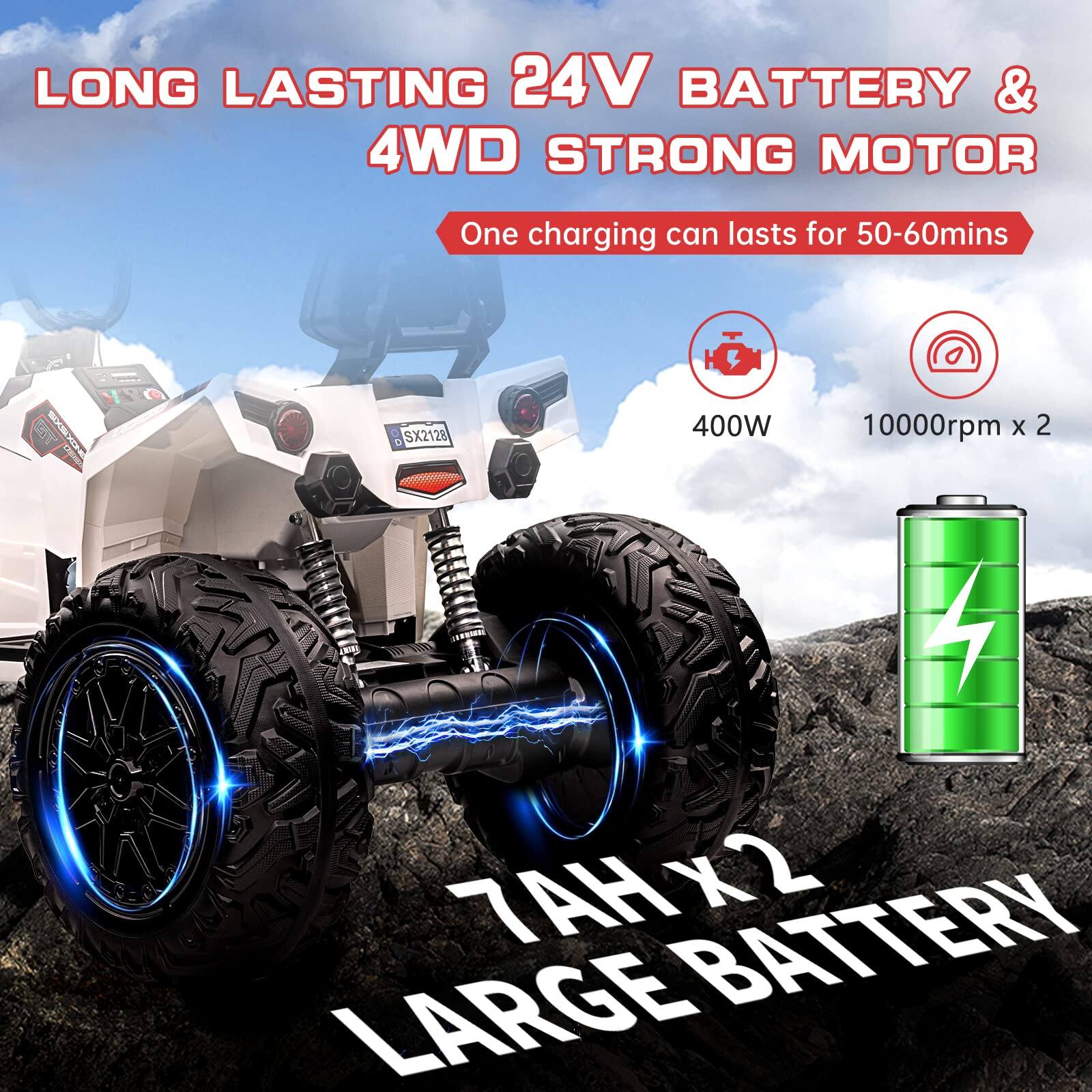 GARVEE 24V 4WD Kids Ride On Quad, 4x80W Motors, 7AHx2 Battery ...