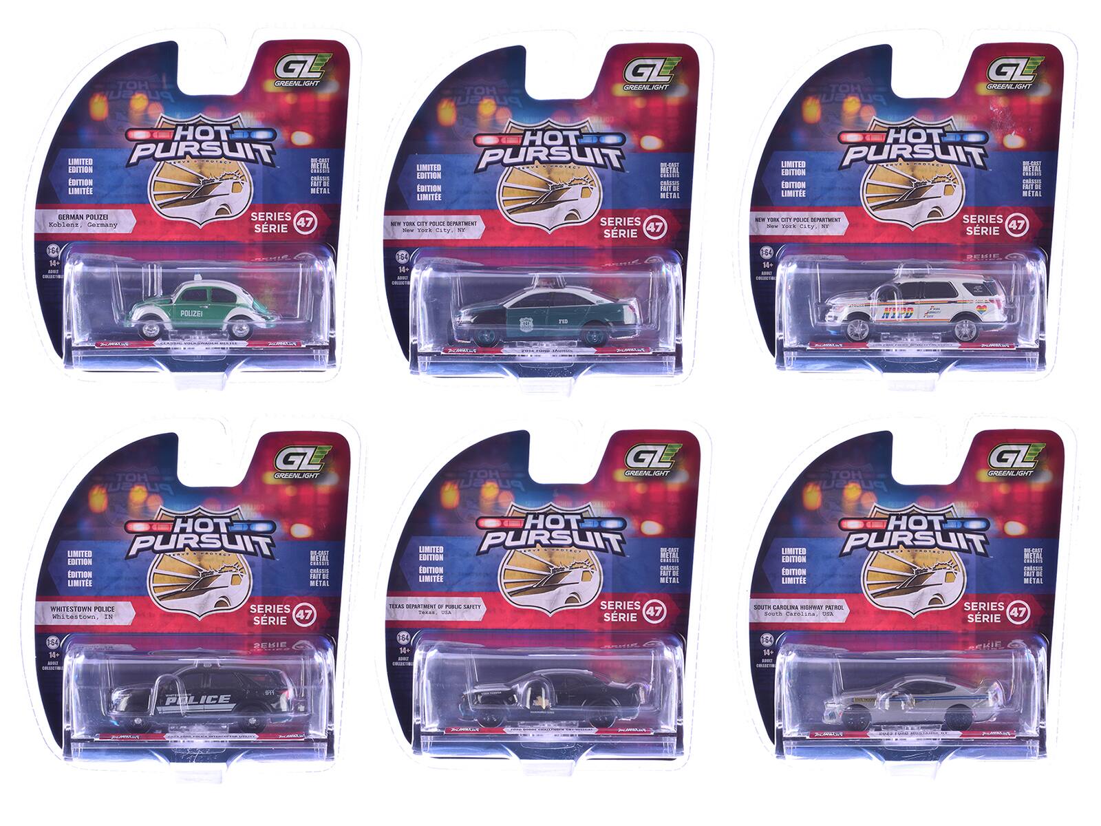 "Hot Pursuit" Series 47 Set of 6 Police Cars 1/64 Diecast Model Cars by ...
