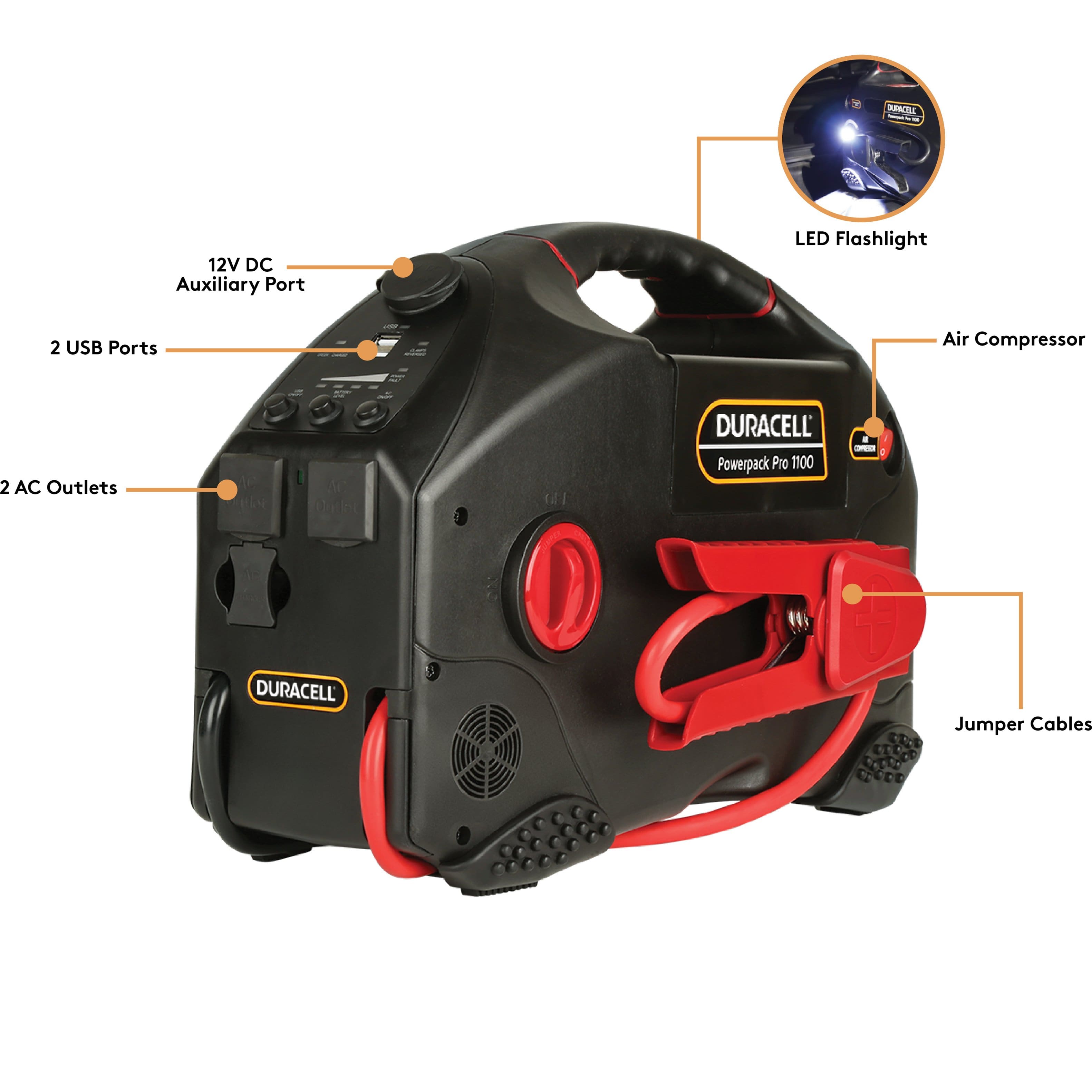 Best Buy Duracell Powerpack Pro 1100 Amp Jumpstarter Air Compressor 480W Inverter Black DR300PWR