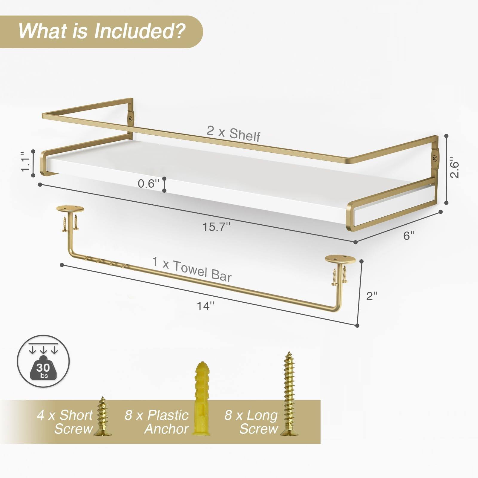 Dazzed Corner Floating Bathroom Shelves Wall Mounted, Set of 2 Modern ...
