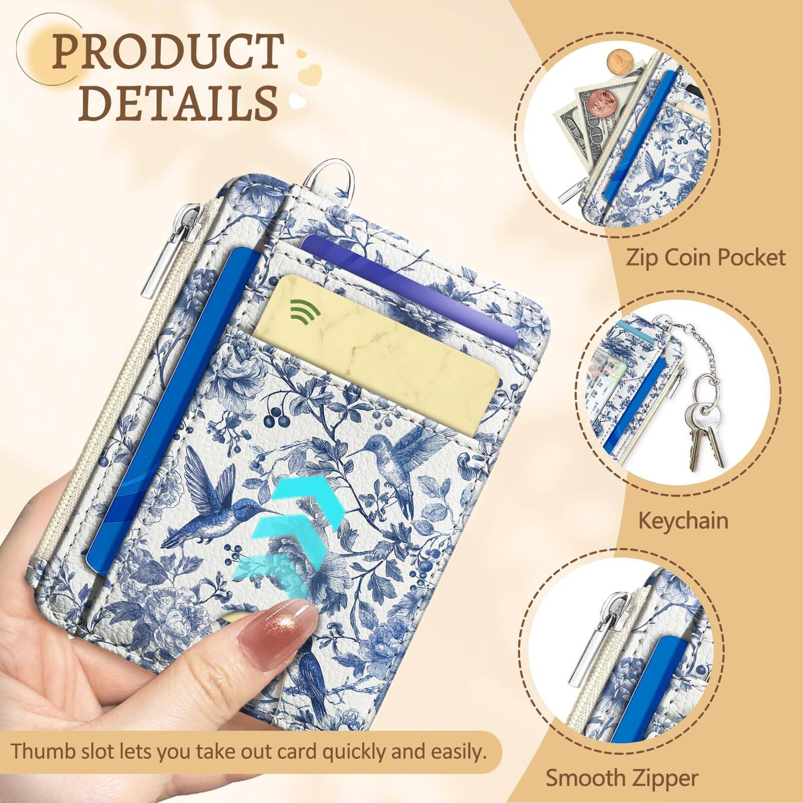 Jadie Link Bird Flowers Credit Card Holder Small Wallet Women Slim Rfid ...