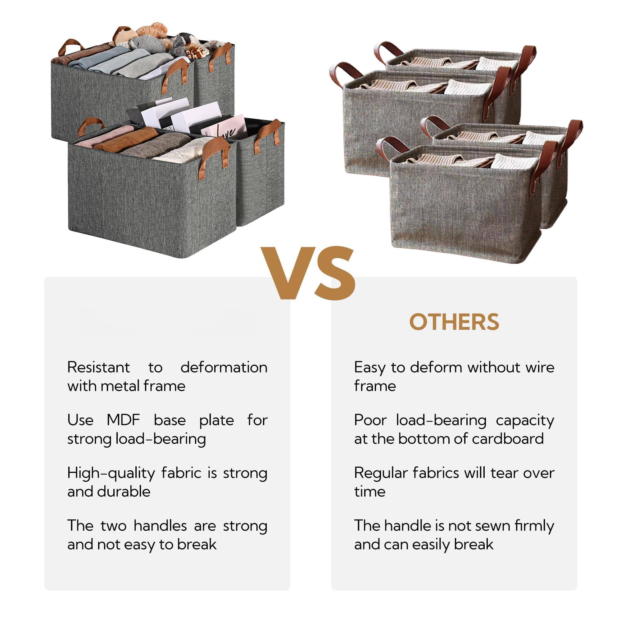 Dapper Styles Closet Storage Baskets Collapsible Fabric Bins With Metal ...
