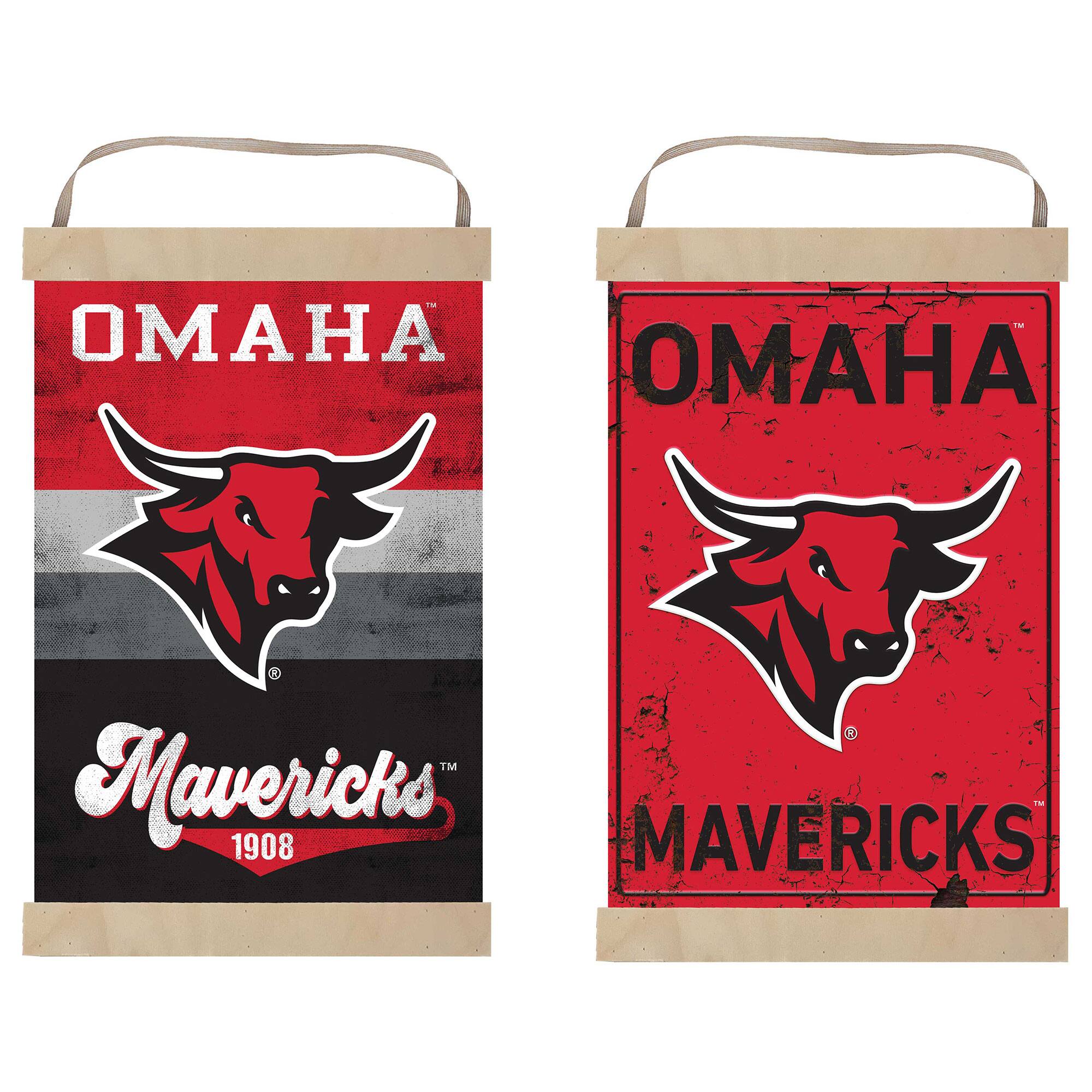 Jardine Nebraska Omaha Mavericks Reversible Retro Logo Banner Sign Red ...