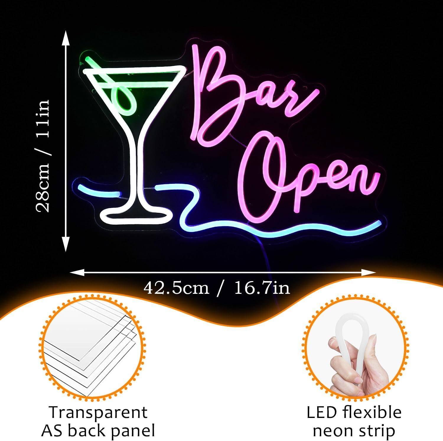 Auledio Bar Open Neon Sign Dimmable LED Cocktail Neon Lights Signs for ...