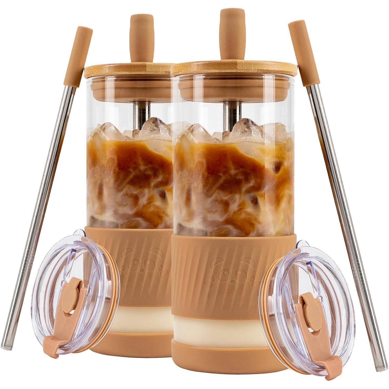 Fabibe Glass Cups With Lids and Straws 20 Fl Oz Perfect Size Iced ...