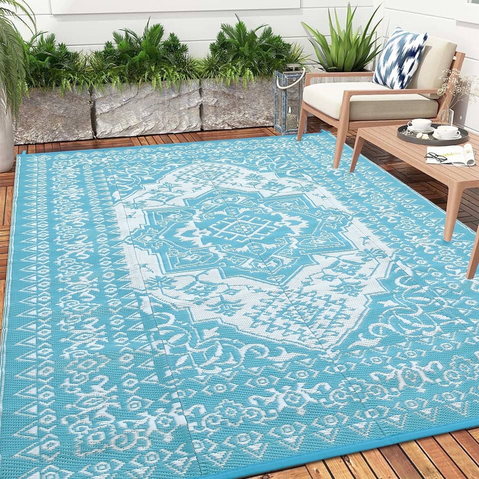 Homhougo 9x12 Waterproof Reversible Plastic Straw Indoor/Outdoor Rug ...