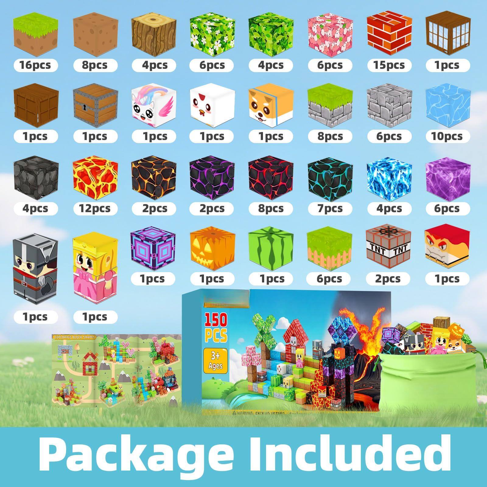 EZTW1 150pcs Magnetic Blocks Building Stem Constructions For 3 4 5 6 7 ...