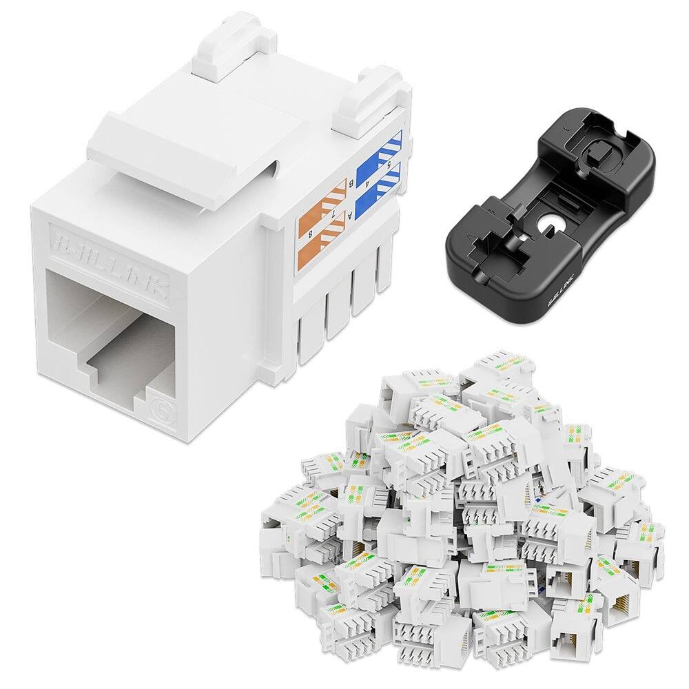 ACJPR Cat6 Keystone Jacks 50 Pack – White, 10Gbps, 90° Punch Down YUNXI ...