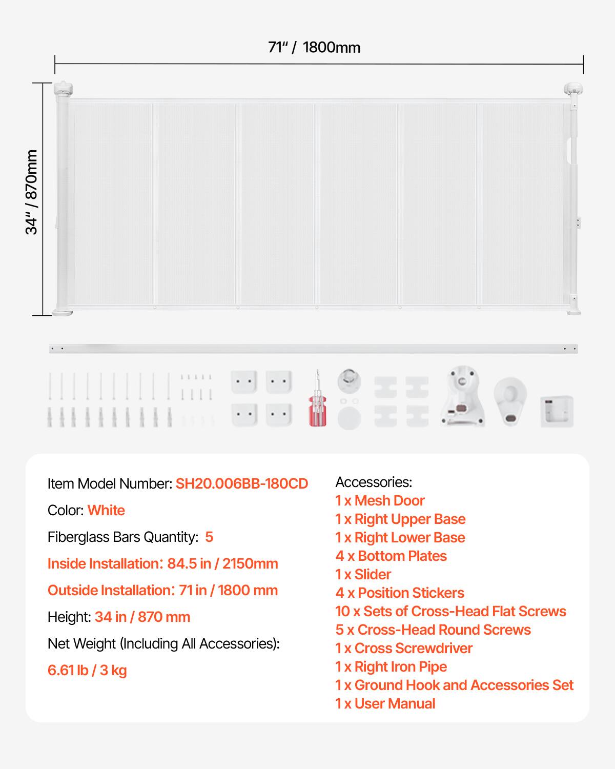VEVOR Retractable Baby Gate, 34 inch Tall, Extends up to 71 inch Wide ...