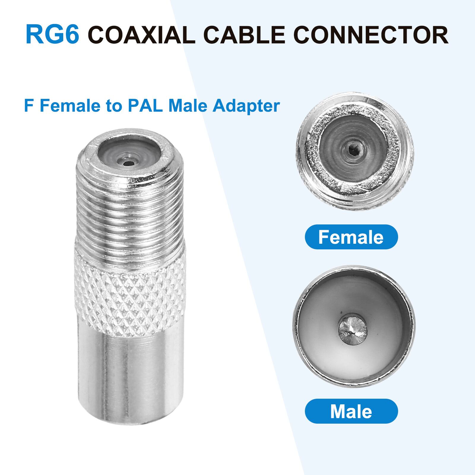 Unique Bargains 10pcs Coaxial Connector, F Female to PAL Male, 75 Ohm ...