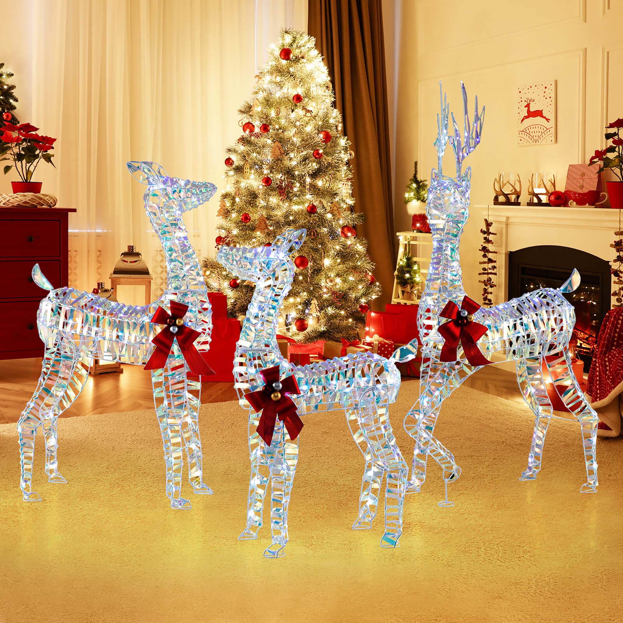 Costway 3 Piece Large Lighted Christmas Reindeer Family with LED Lights ...