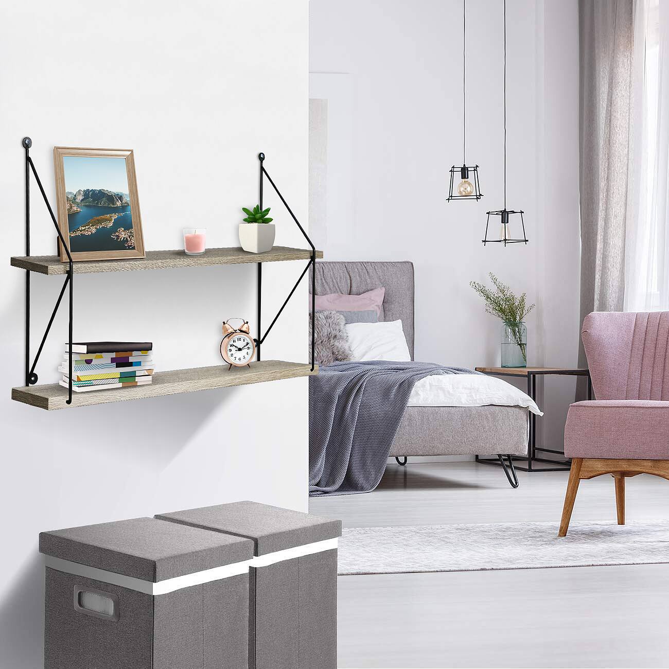 Sorbus 2 Tier Floating Shelf with Metal Brackets for Bathroom Decor ...