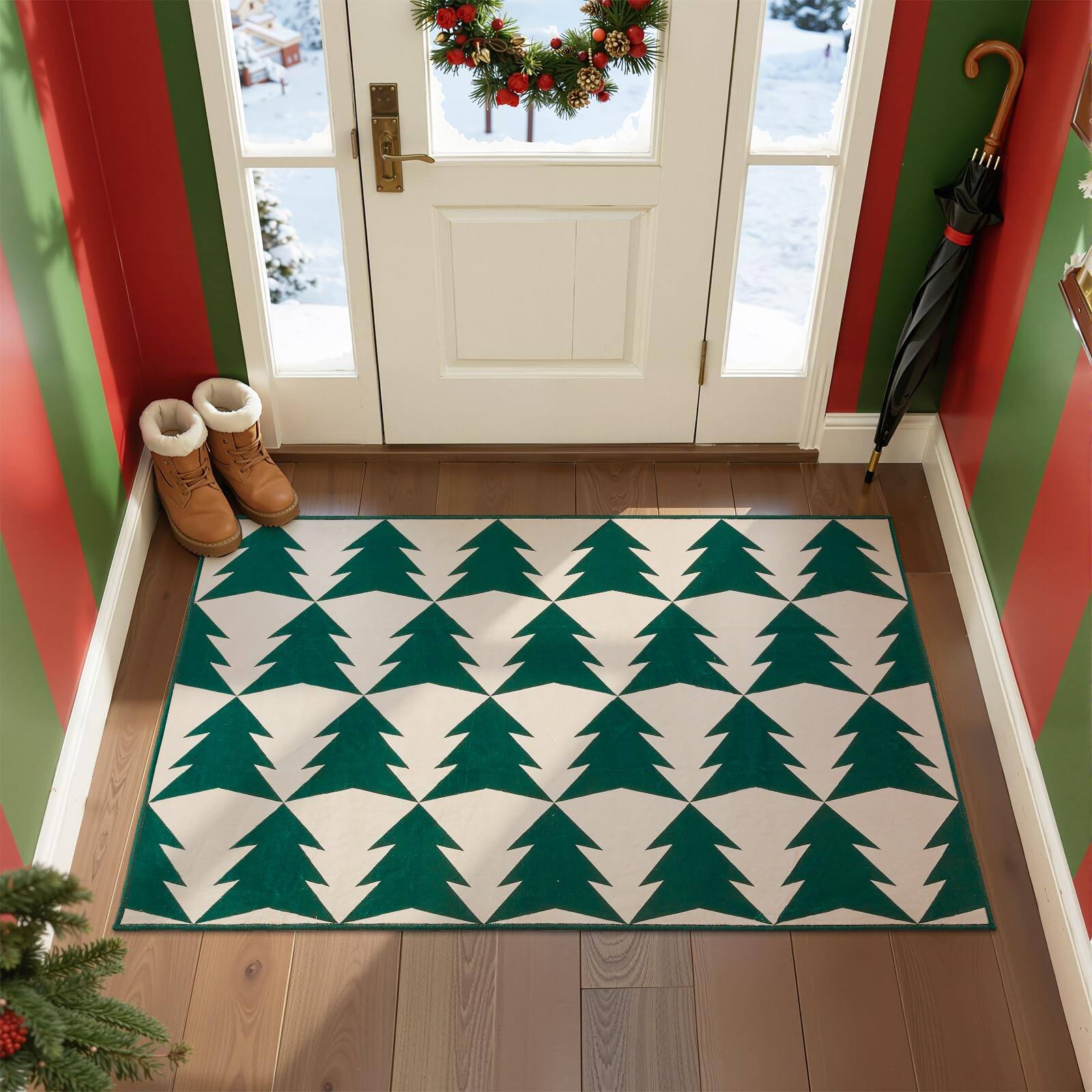 Paradigms Interiors Christmas Runner Rug For Kitchen Holiday Hallway Bathroom Tree Printed ...