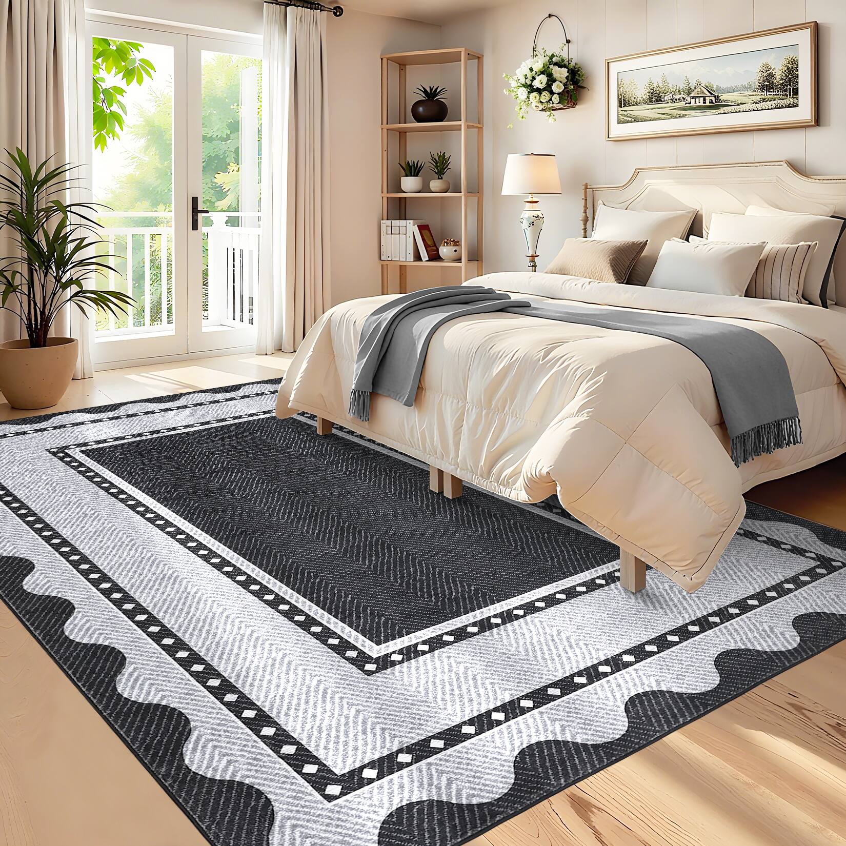 GARVEE Modern Textured Border Area Rug Minimalist Low Pile Non Slip ...