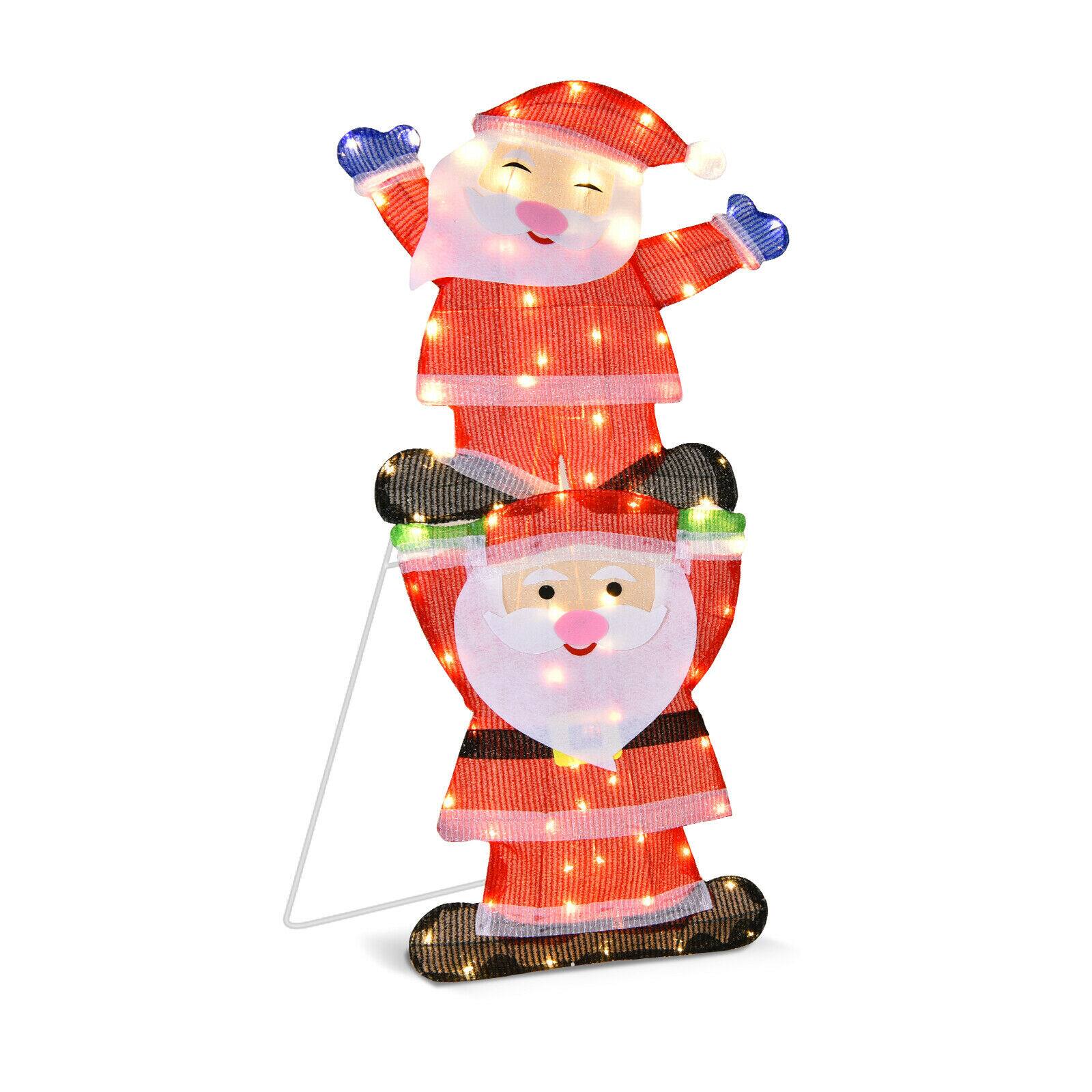 Costway LED Double Santa Yard Sign Santa Christmas Decoration W/ String ...