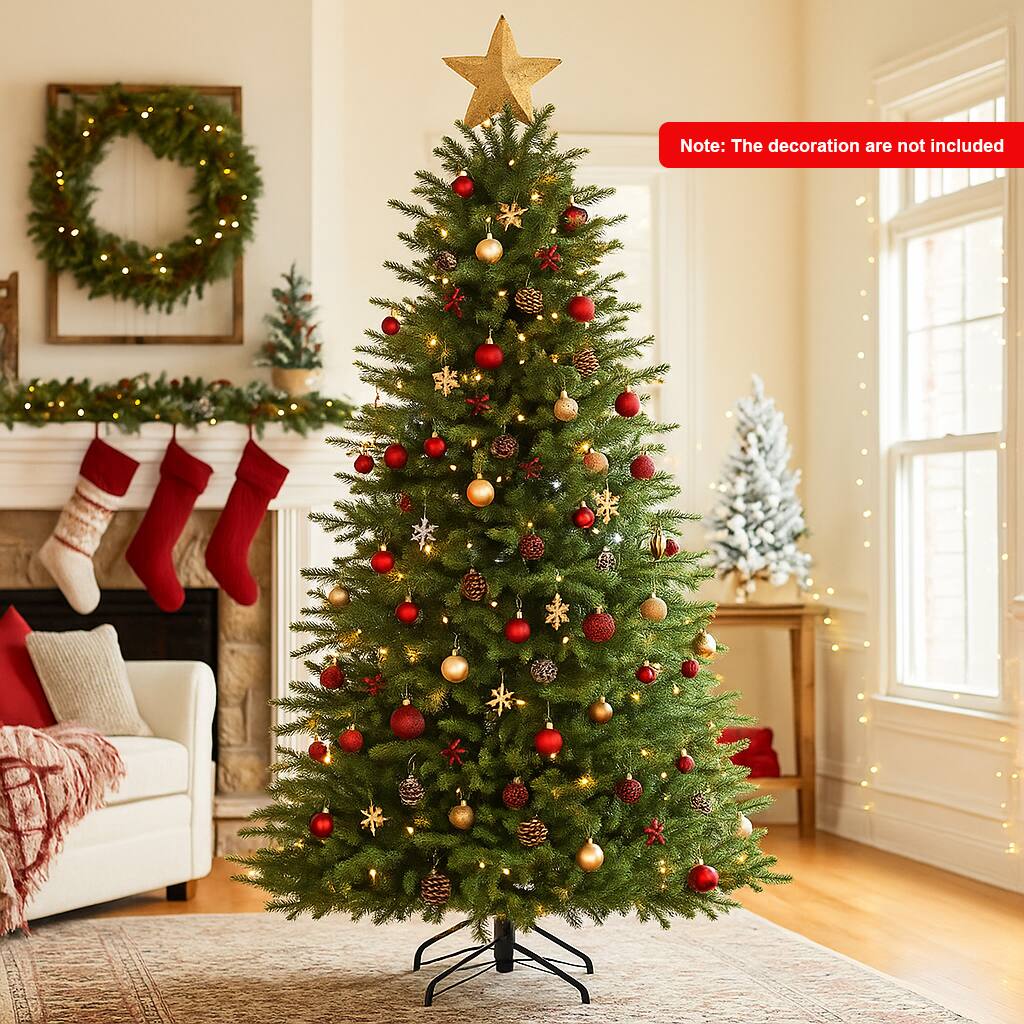 BreeBe Artificial Xmas Tree with 200/300/400 LEDs – Dense PVC, 5FT–7FT ...