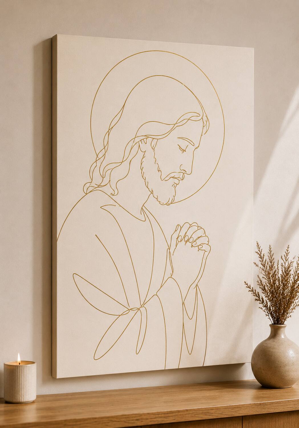 FC Design Large Minimalist Praying Jesus Line Wall Art Canvas Print ...