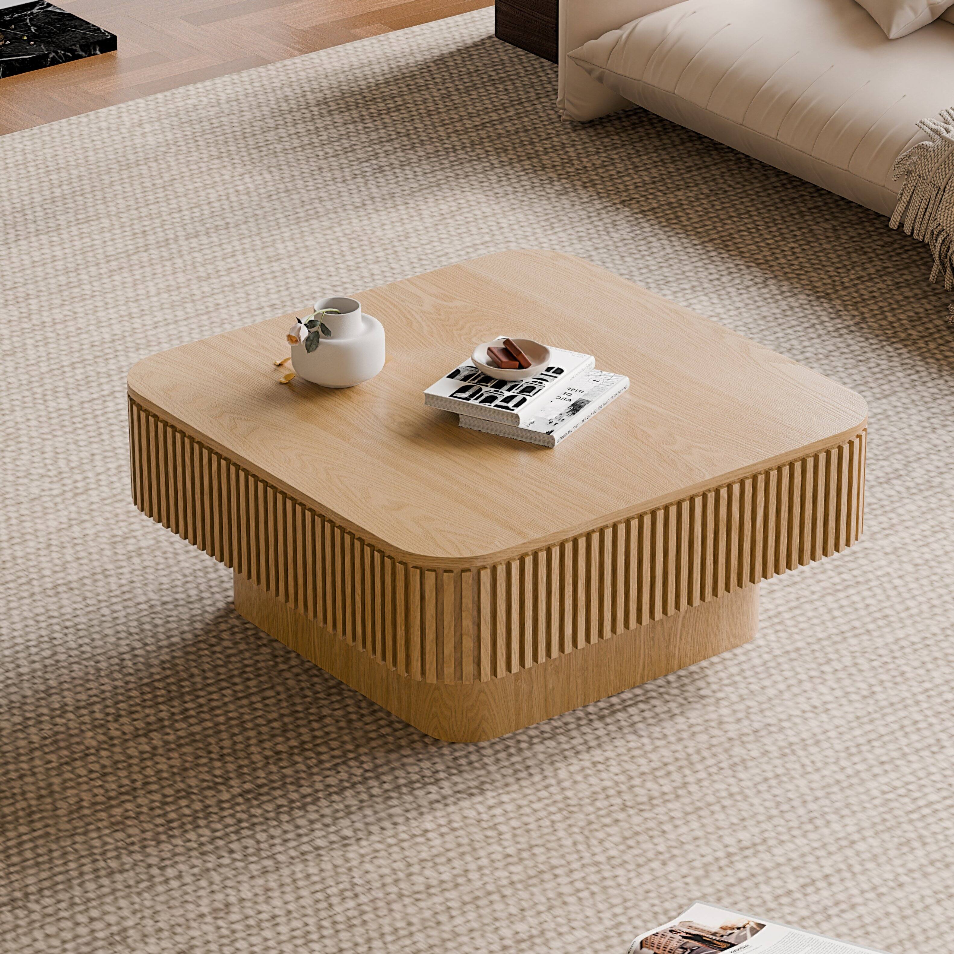 Loheer 31.5 Inch Square Coffee Table with Storage Solid Wood Veneer ...