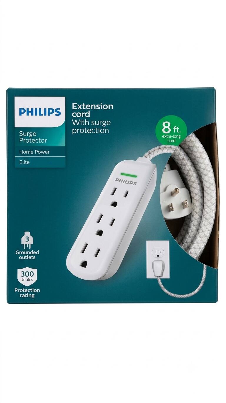 Philips Extension Cord With Surge Protection White SPP3433BB/37 - Best Buy