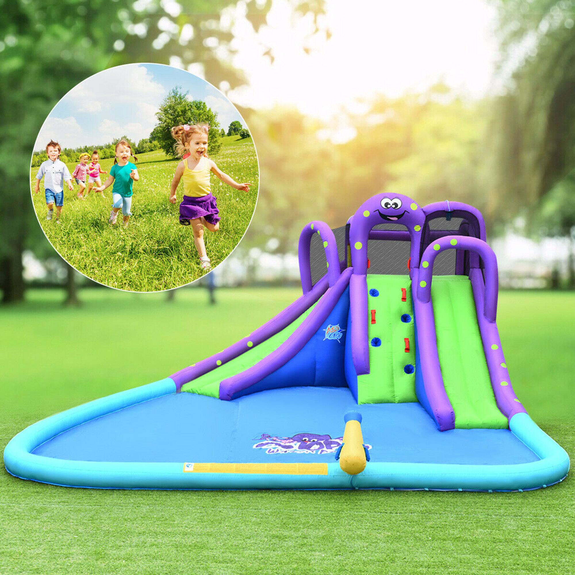 Gymax Inflatable Water Park Octopus Bounce House Dual Slide Climbing ...