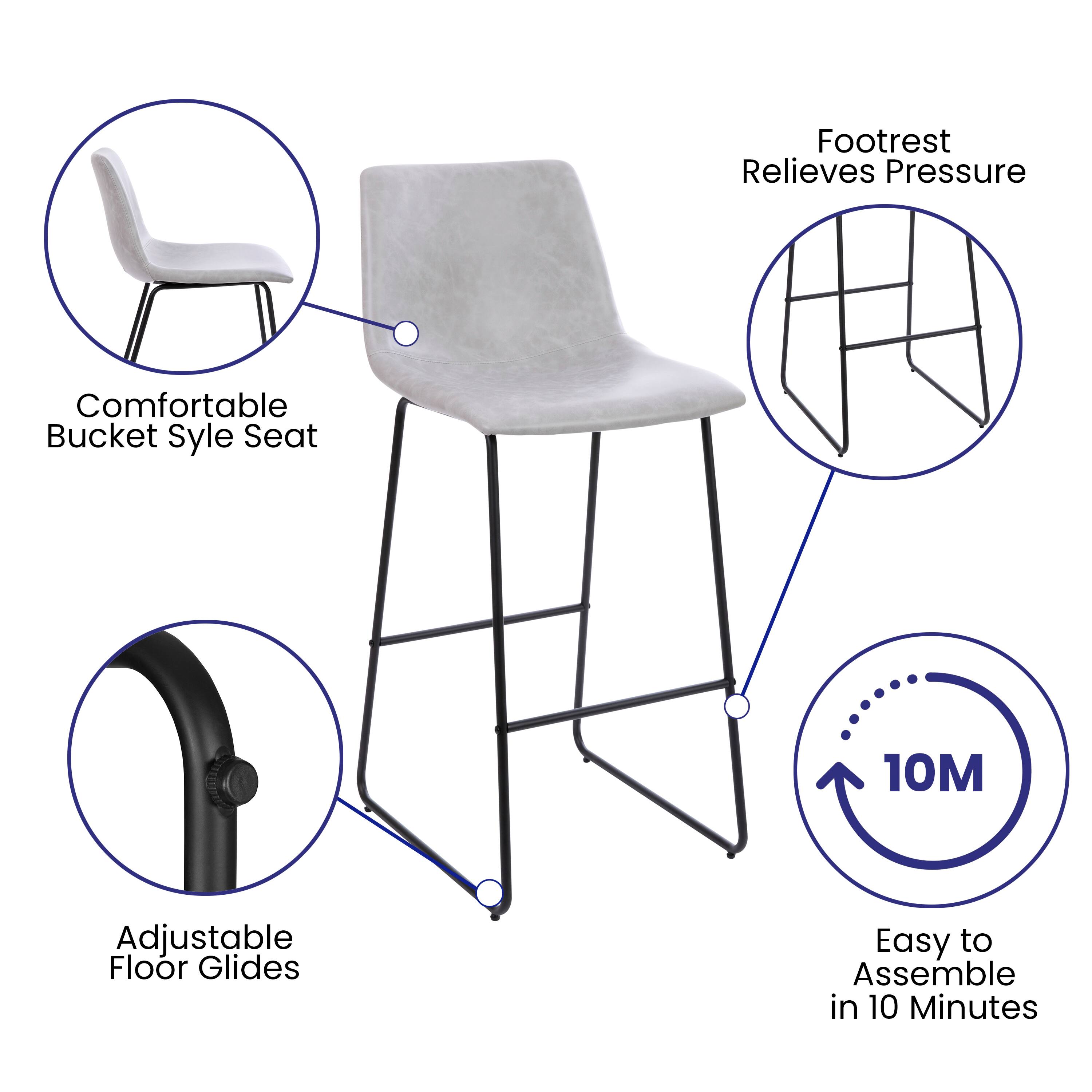 Emma + Oliver Set of 2 Kitchen Bar Height Stool 30 Inch LeatherSoft ...