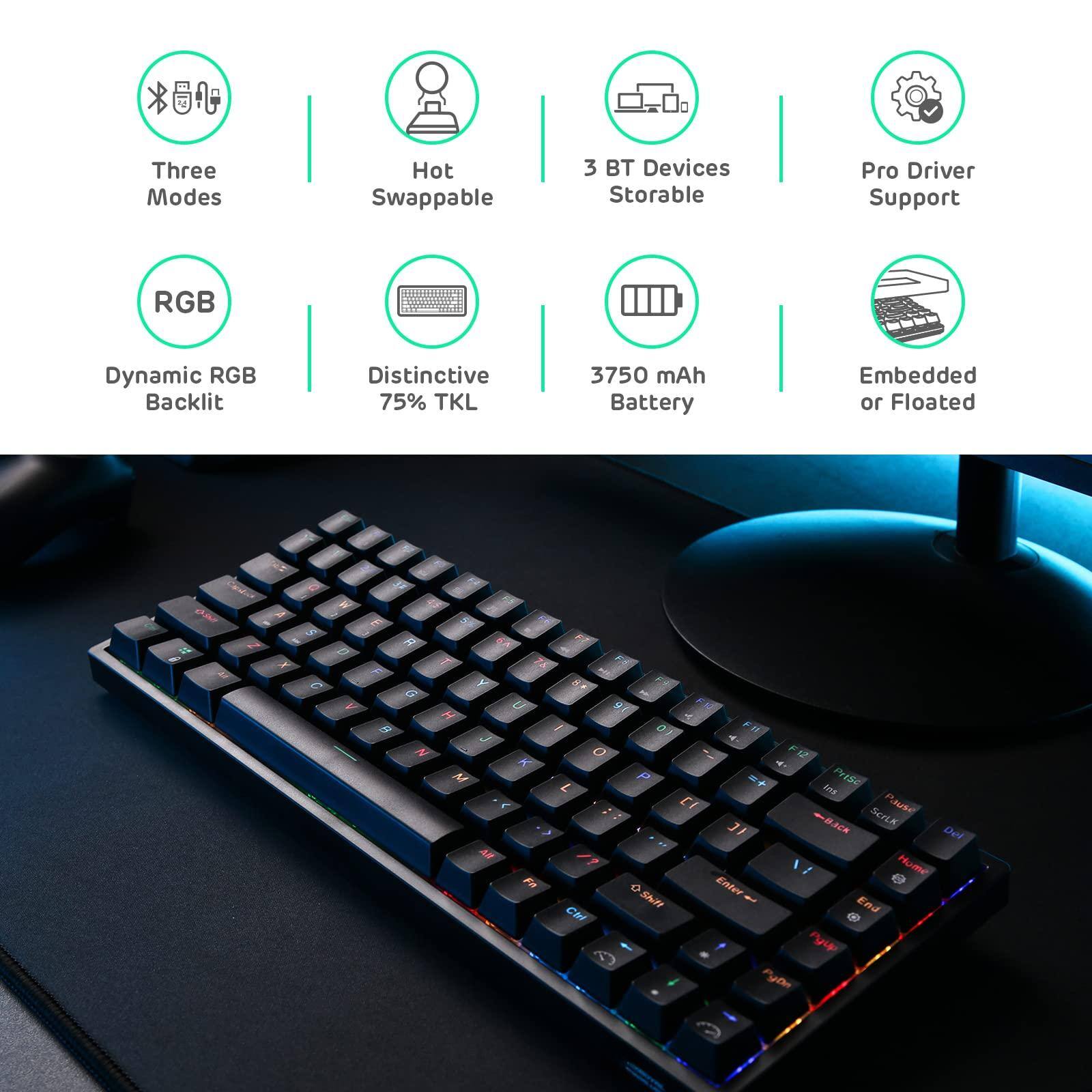 Cedar Assembly Rk84 Wireless Rgb 75 Triple Mode Bt5.0usb c Hot Swappable Mechanical Gaming Whigh ...