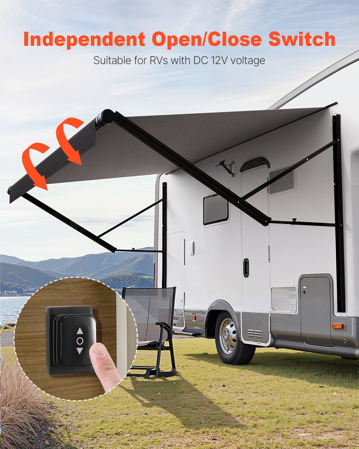 VEVOR Motorized RV Awning Complete Kit, 10' Retractable Awning with ...