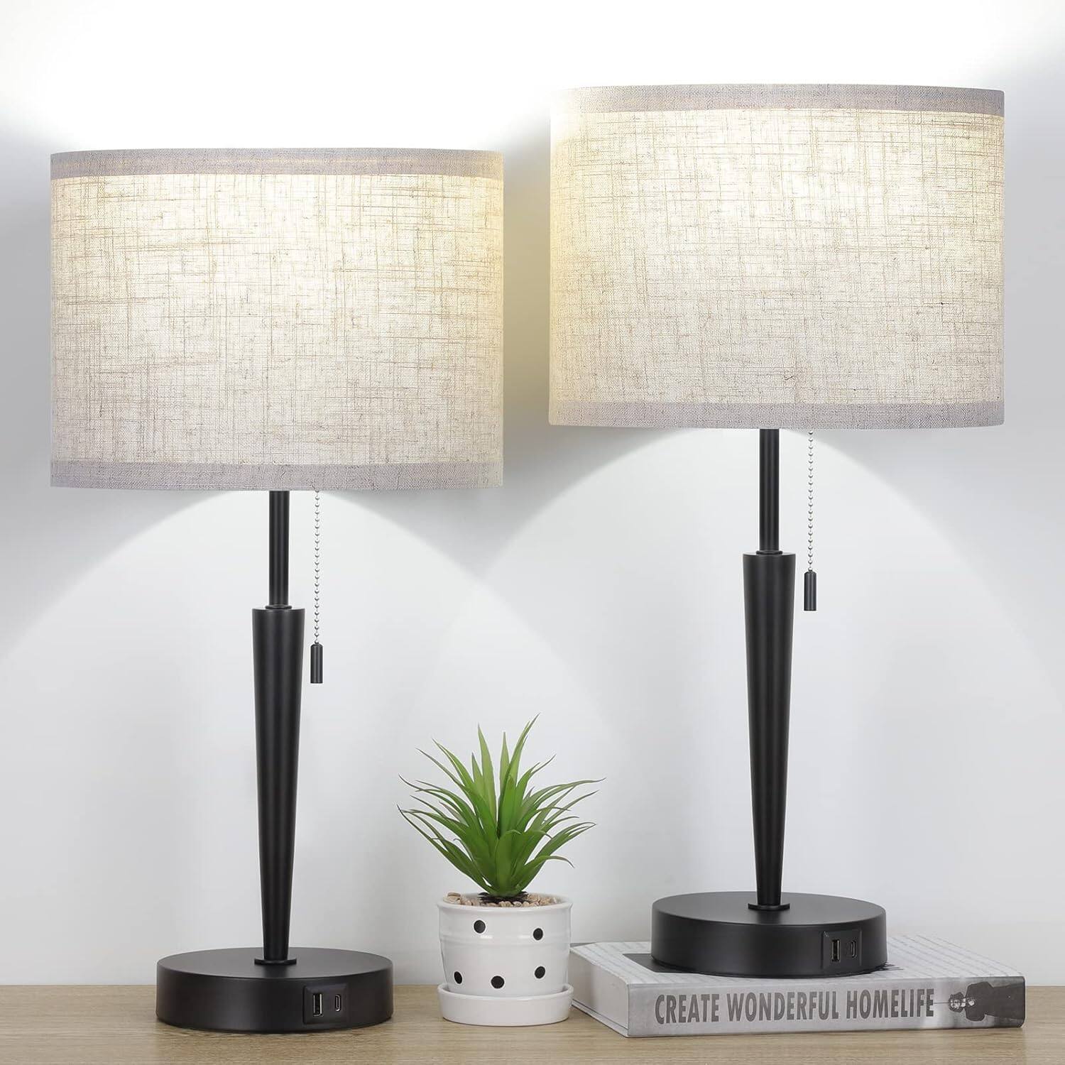 The Best Inks white black Bulb table lamp USB LED touch fabric Bedroom ...