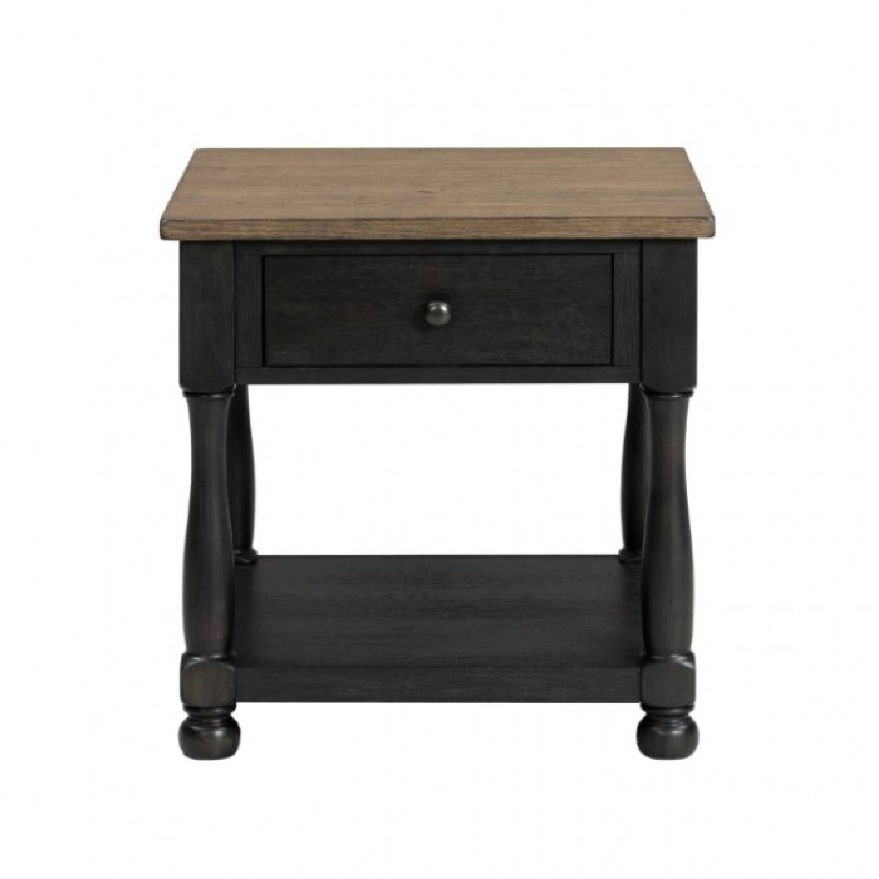 Manhattan Lane Ginie Chairside End Table, 1 Drawer, Black Brown Solid ...