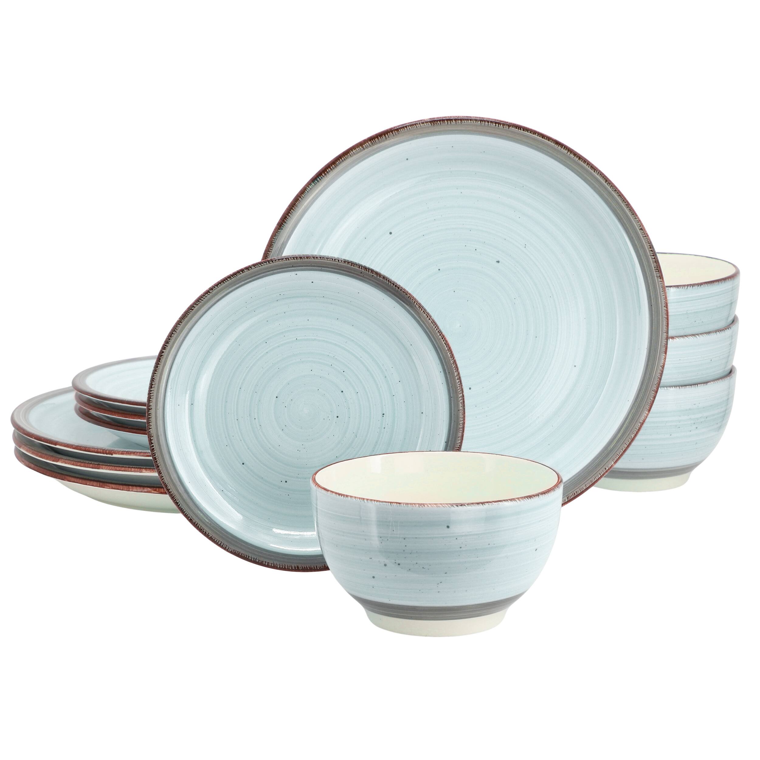 Gibson Home Holcomb 12 Piece Ceramic Dinnerware Set Light Blue ...