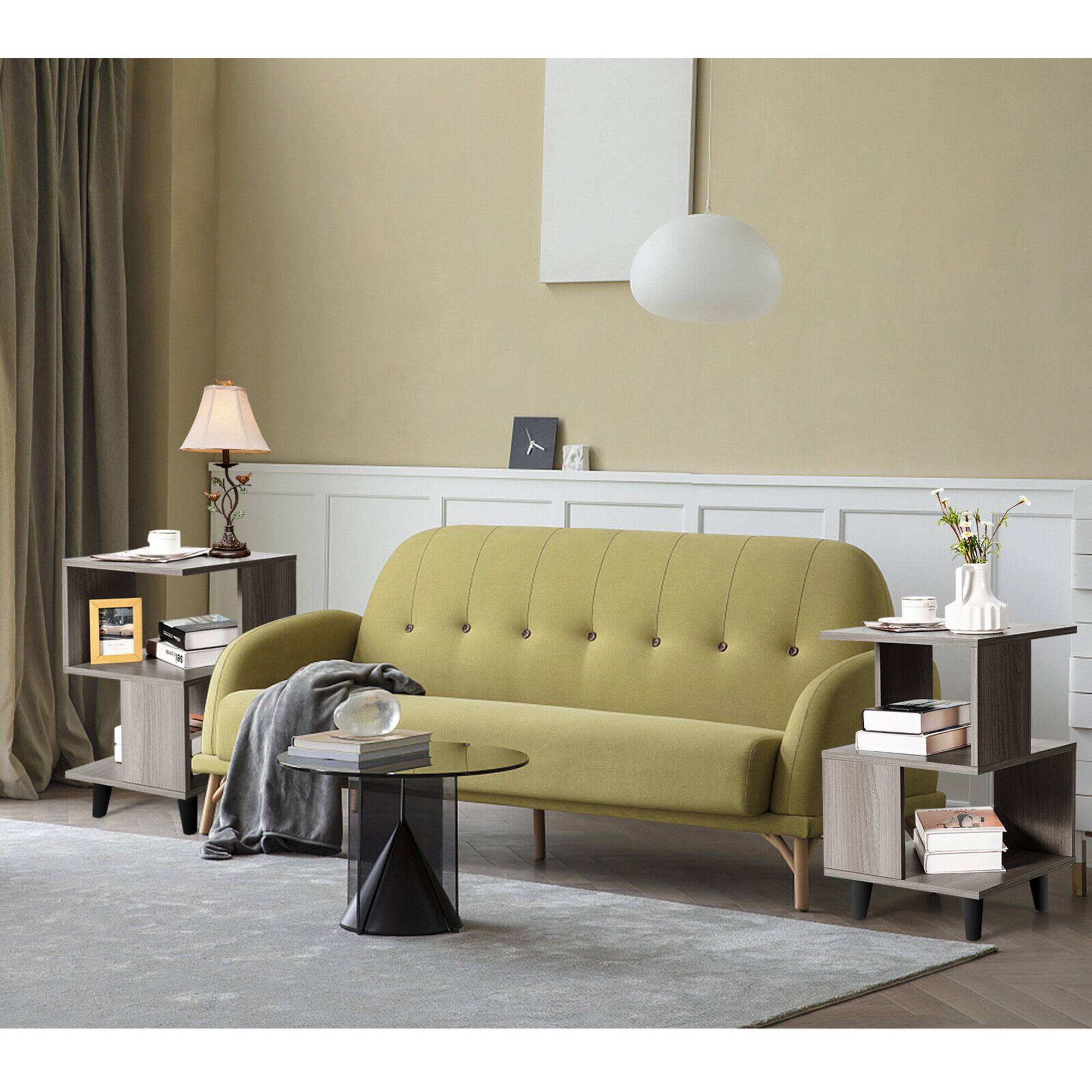 Gymax 2 PCS Nightstand Set Modern Side End Table Storage Shelf Grey ...