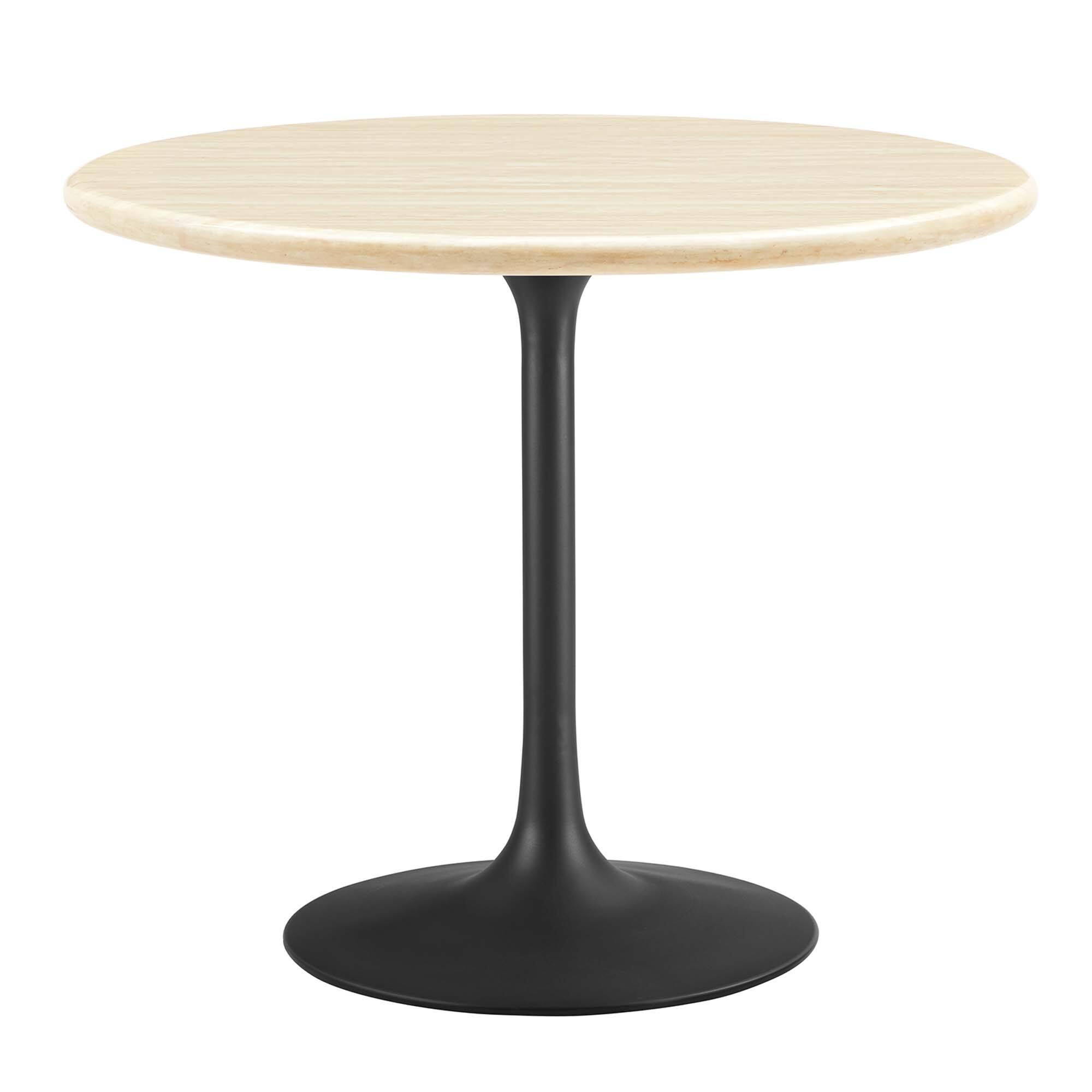 Lippa 36" Round Faux Travertine Dining Table by Modway Black Travertine ...