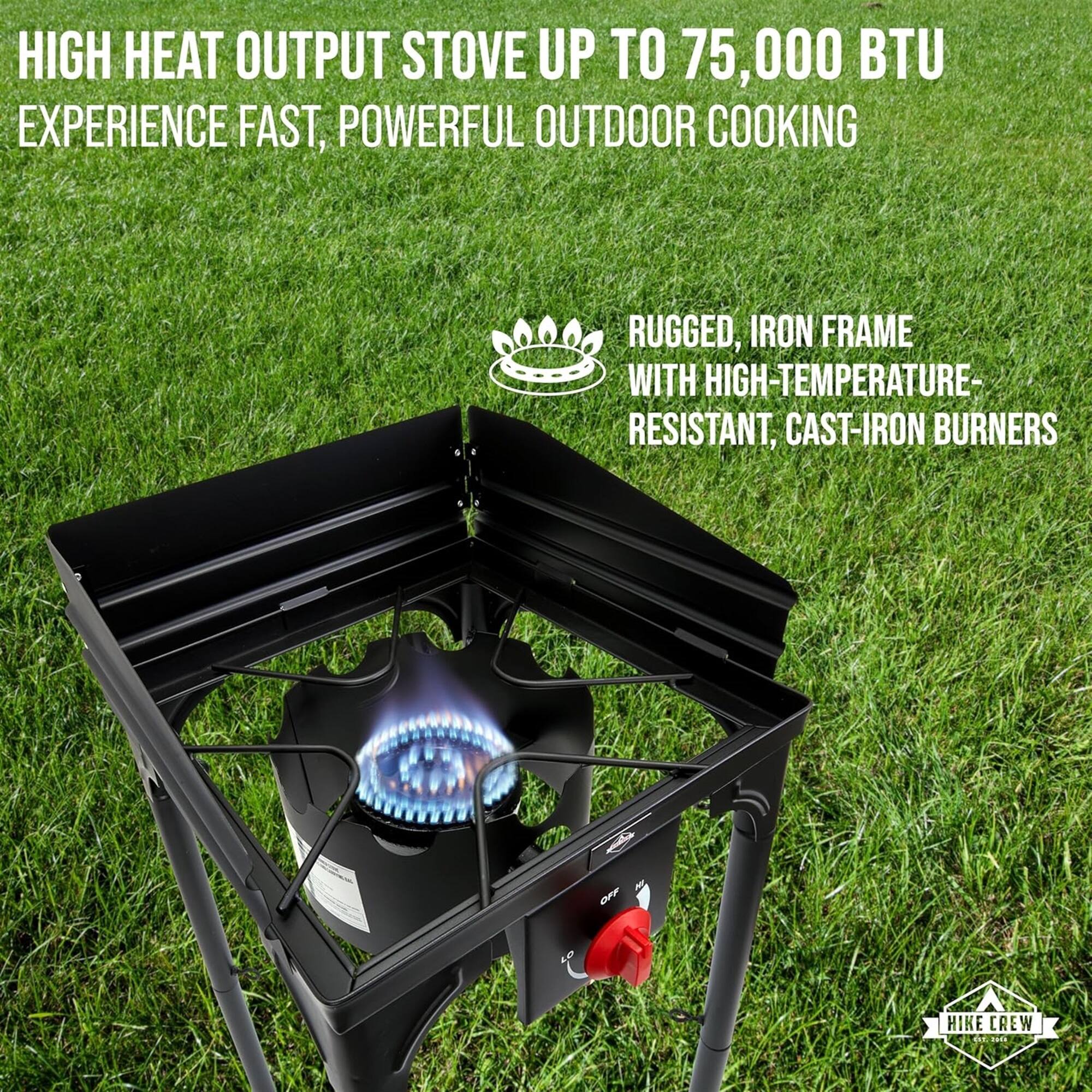 Hike Crew Cast Iron 1 Burner Gas Camping Stove, 75,000 BTU Portable Stove w/Flame Control & More ...