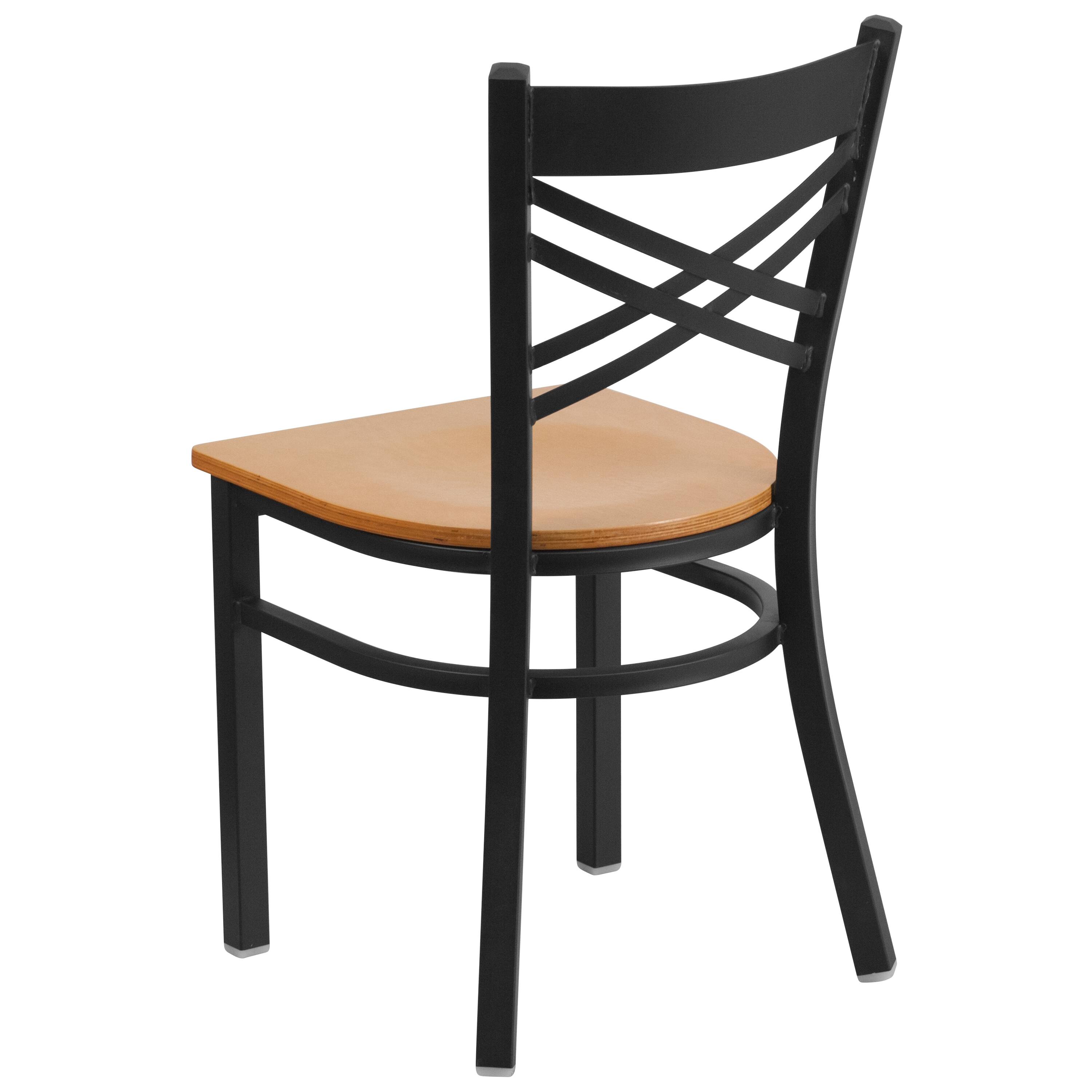 Emma + Oliver 2 Pack "X" Back Metal Restaurant Chair Natural Wood Seat ...