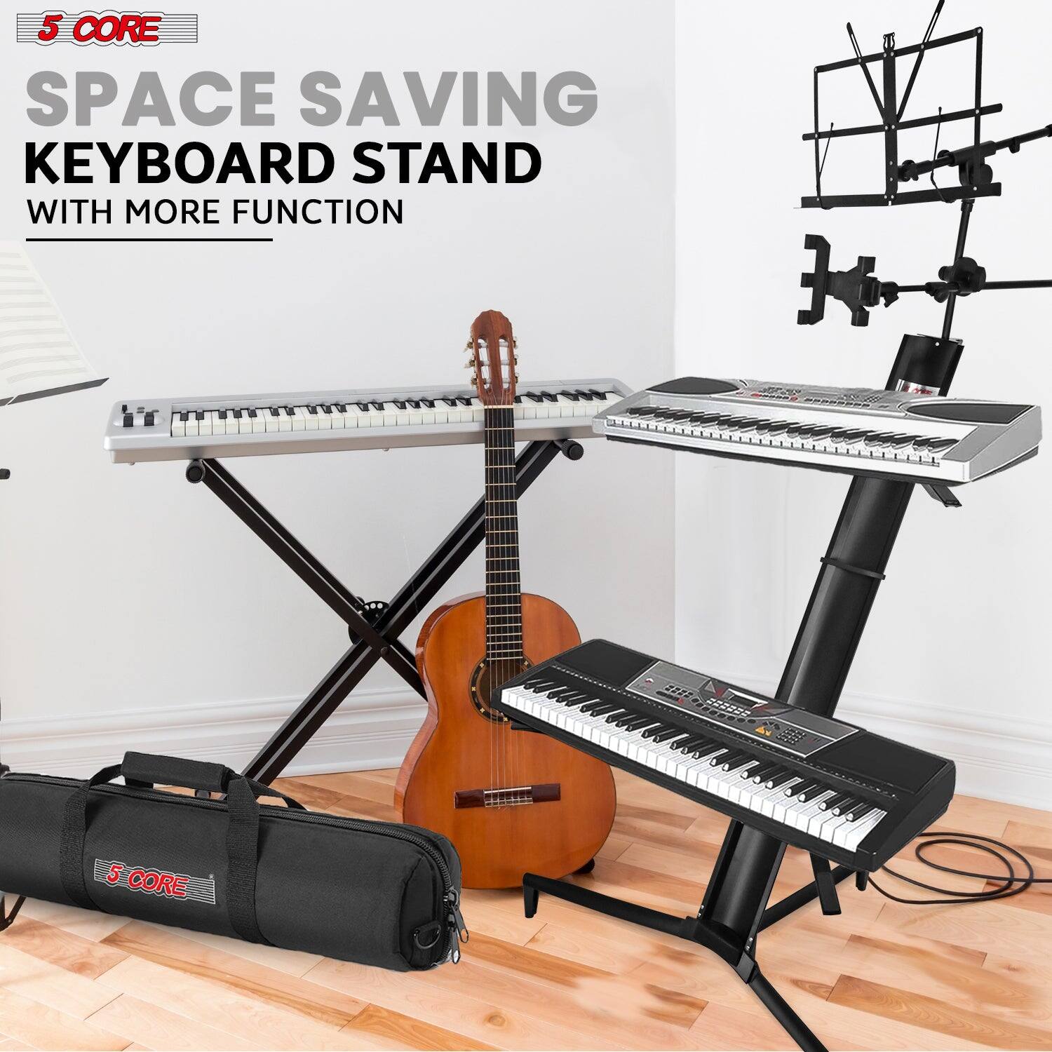 5 CORE Keyboard Stand 2 Tier Column for 61/76/88 Key board Heavy Duty ...