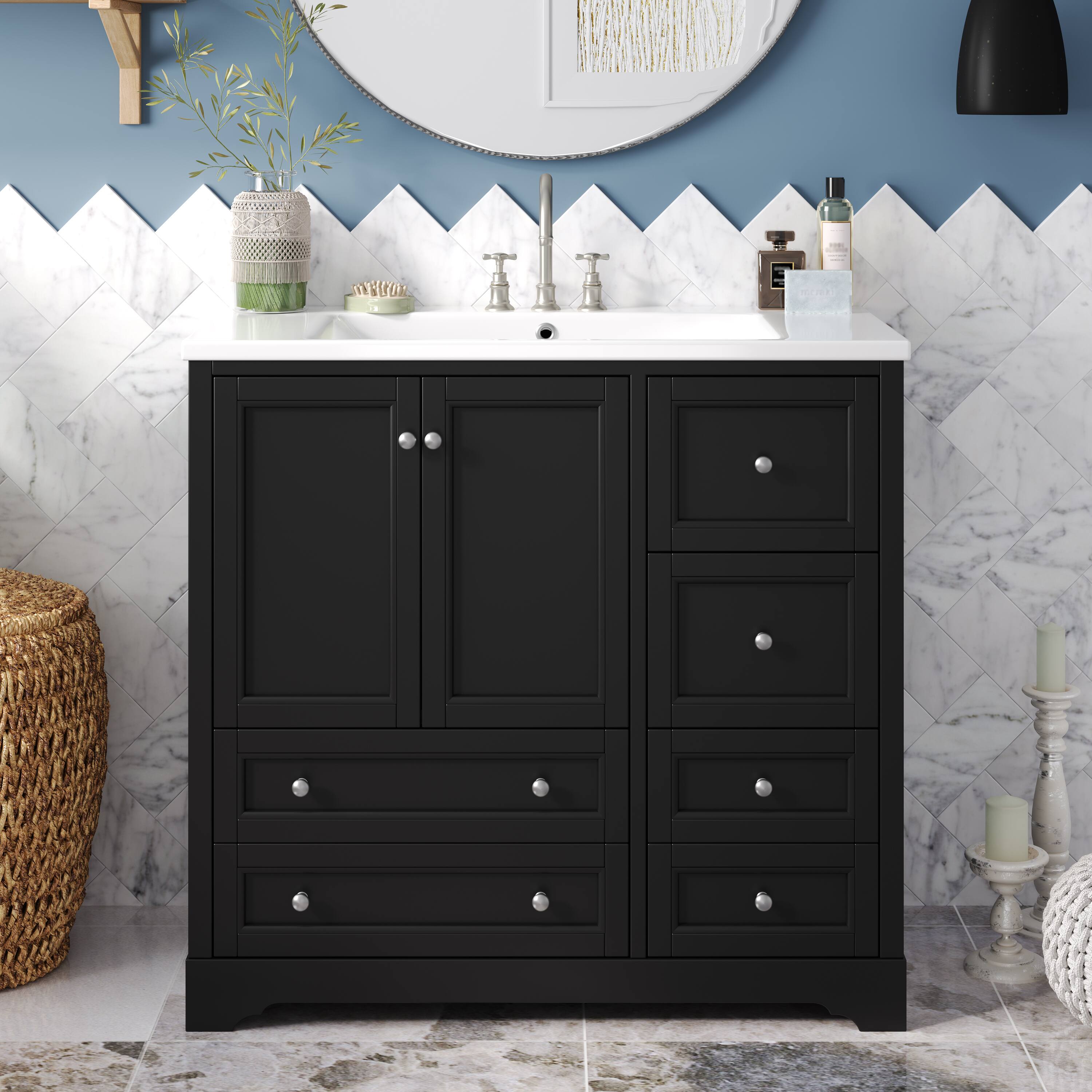 Tiramisubest - 36inch Bathroom Vanity with Sink,Solid Wood Freestanding ...