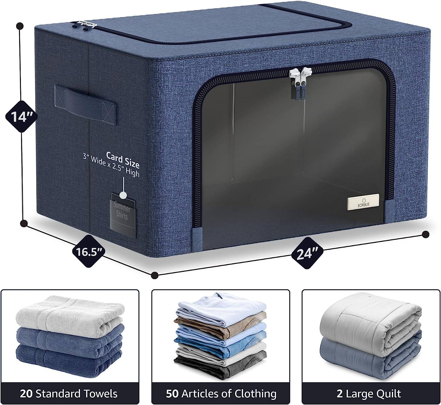 Sorbus 1 Pack Large Storage Bin with Metal Frame, Foldable Fabric ...