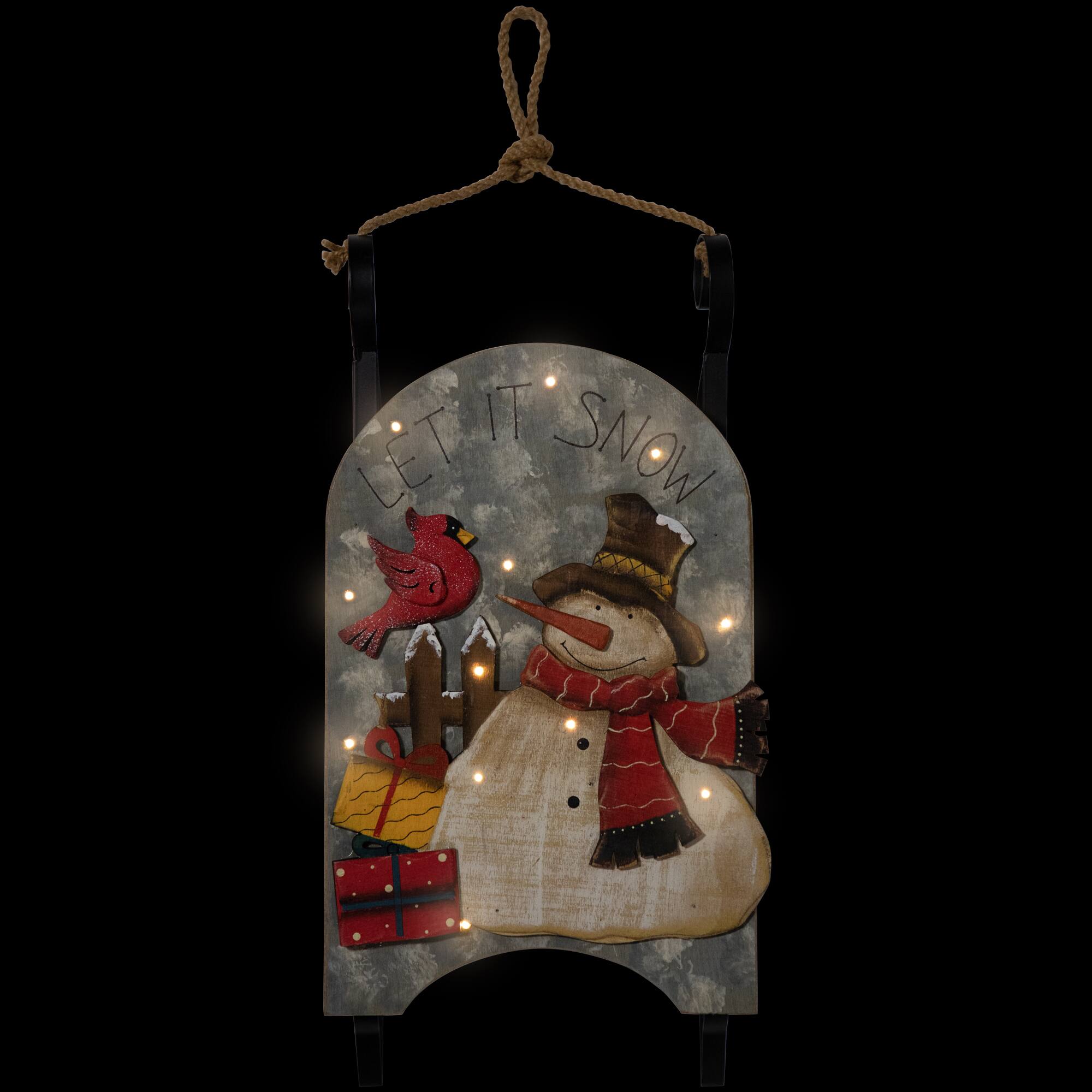 Northlight 17" LED Lighted Wooden Sled with Snowman and Cardinal ...