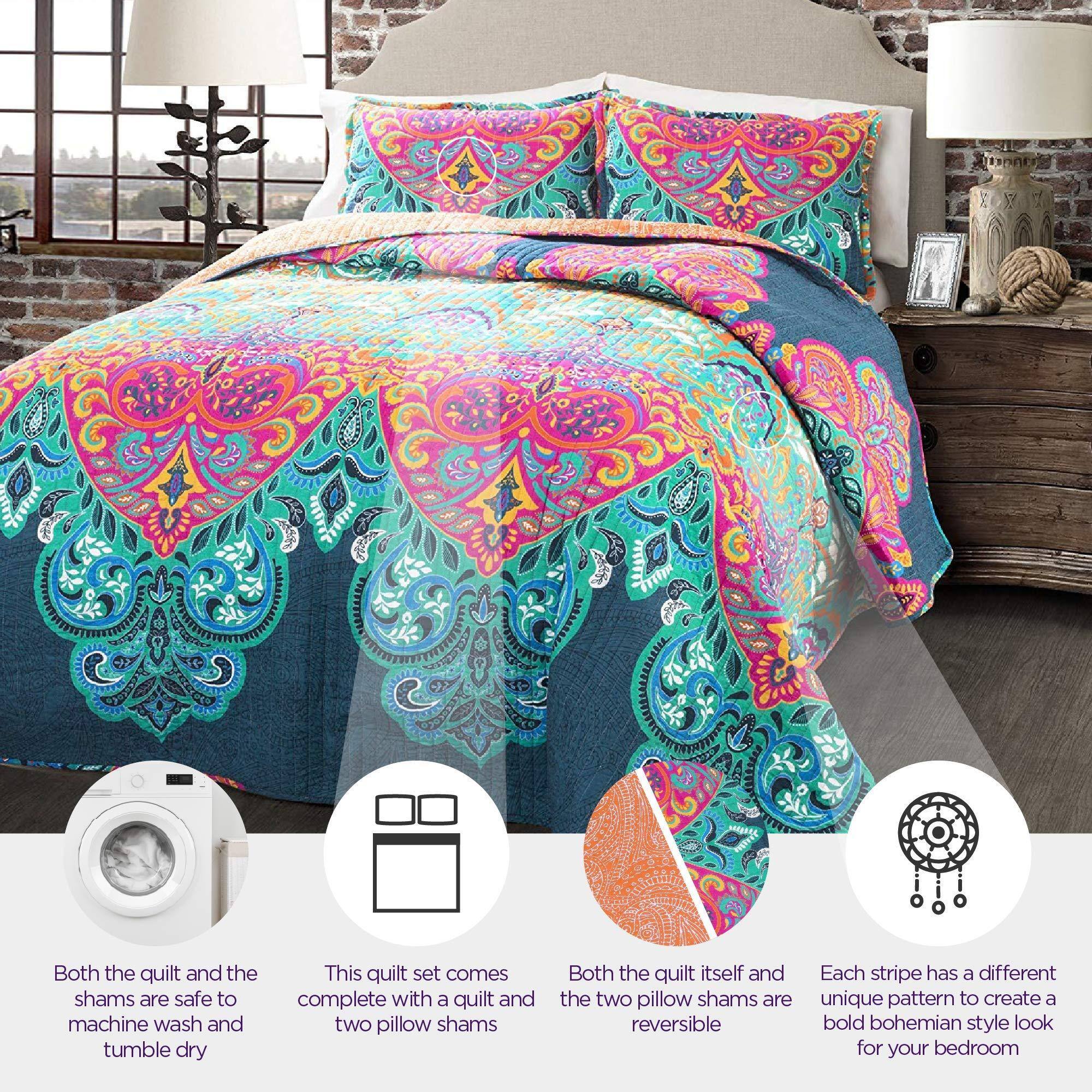 Comfort Essence Boho Chic Reversible Cotton Quilt Set King Bright ...