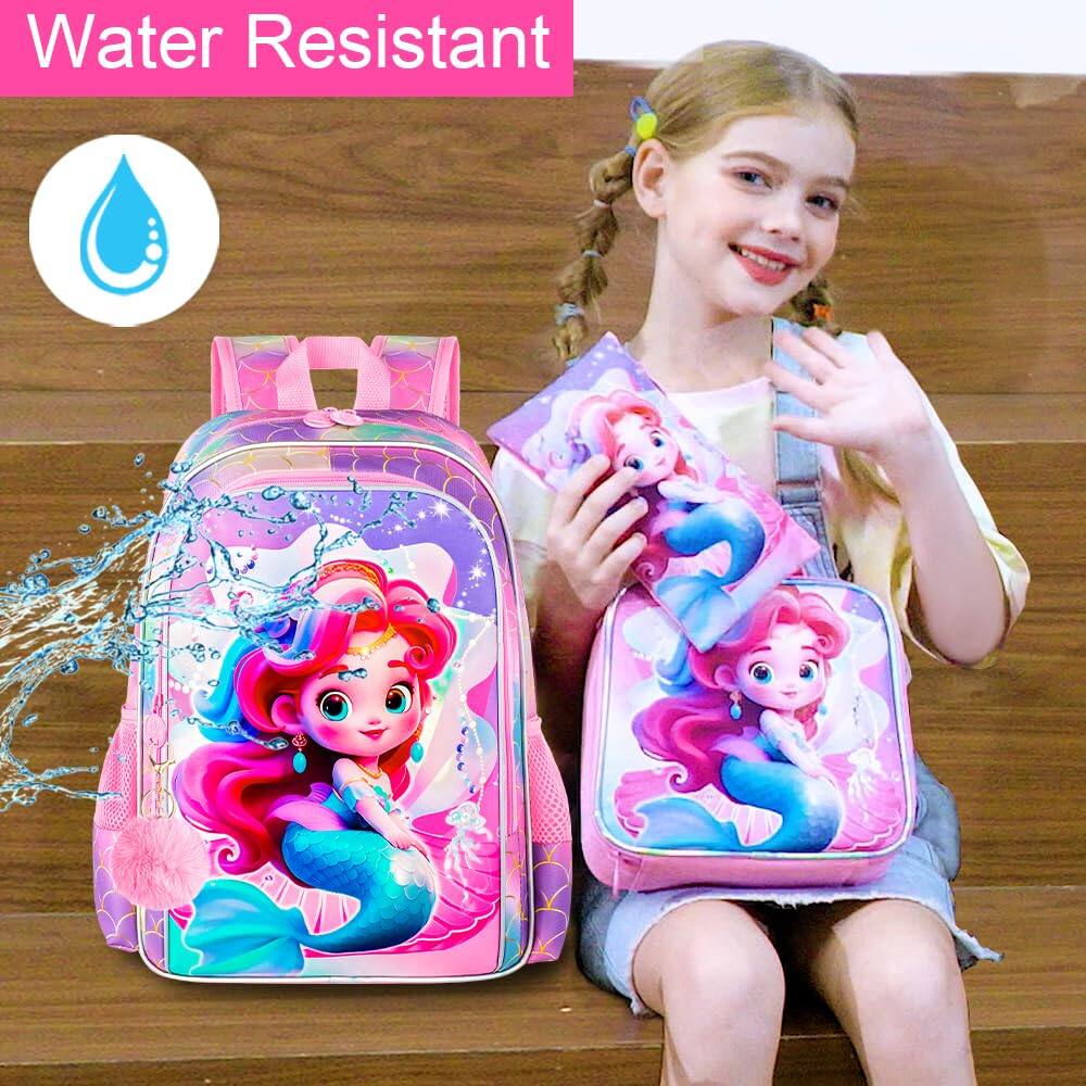 Pacoar Cade 3pcs Mermaid Backpack For 16" Bookbag With Lunch Box,school ...