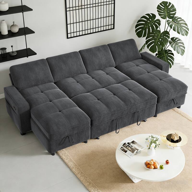 Vipbear 78.3" Sleeper Sofa with Pull Out Bed, L Shaped Modular ...
