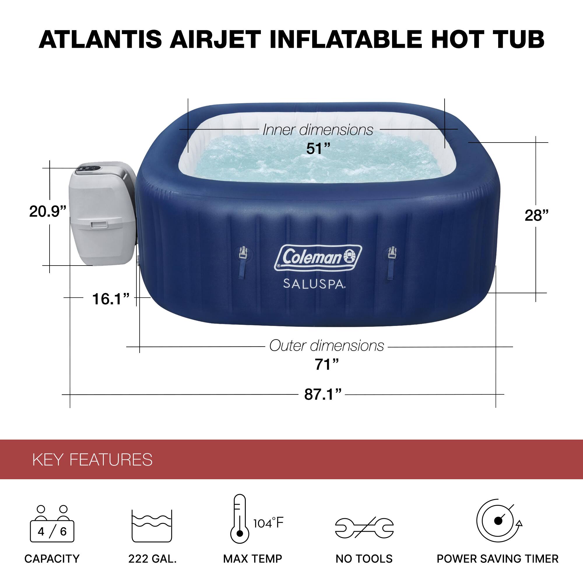 Coleman SaluSpa Atlantis AirJet Inflatable Hot Tub & Type VI Cartridge ...